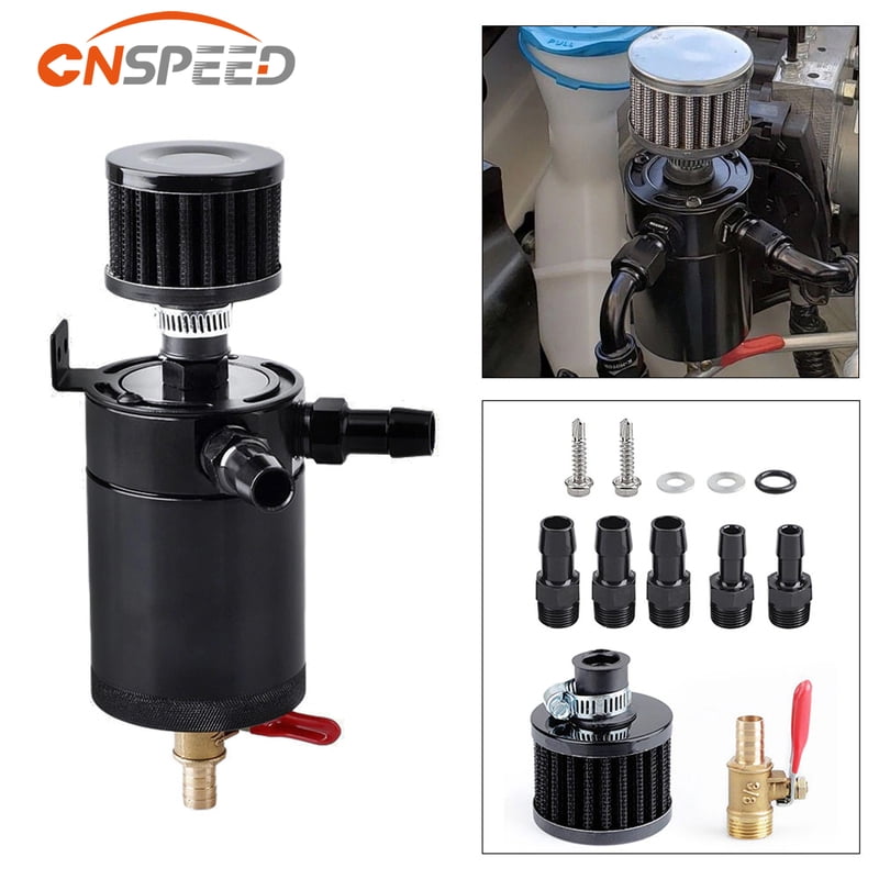 Universal Black Anodized 2 Port Oil Catch Can Tank Fuel Tank Racing ...