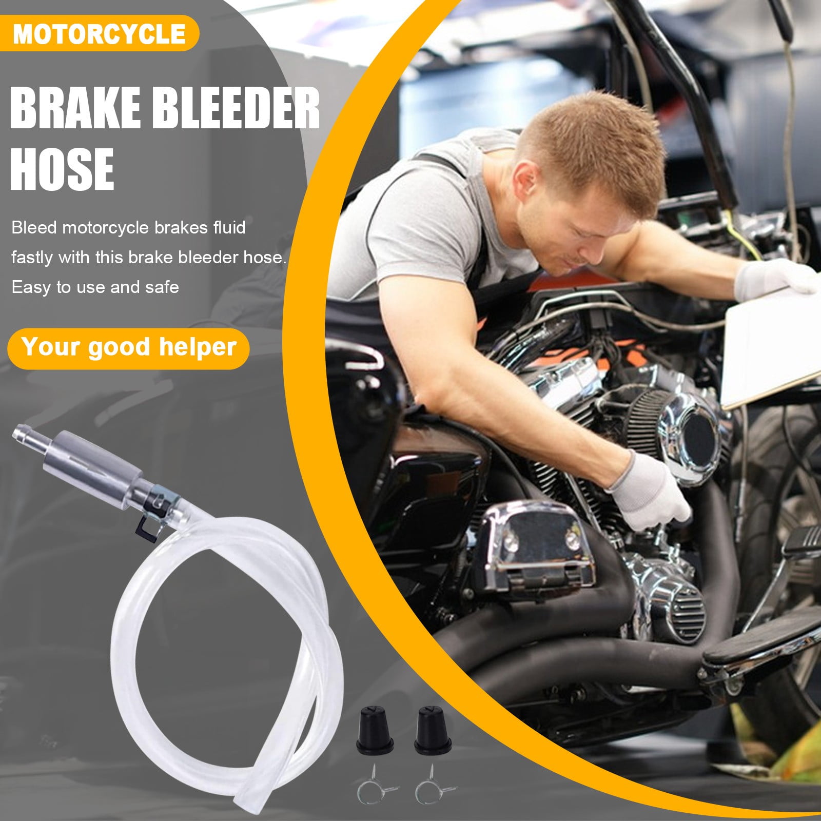 Universal Brake Bleeder Kit - One-Way Check Valve Hose with Metal Clips ...