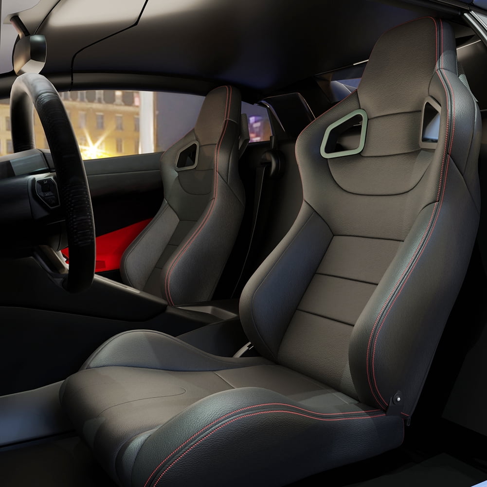 Universal Bucket Racing Seats Red Stitch Red PVC Leather Reclinable ...