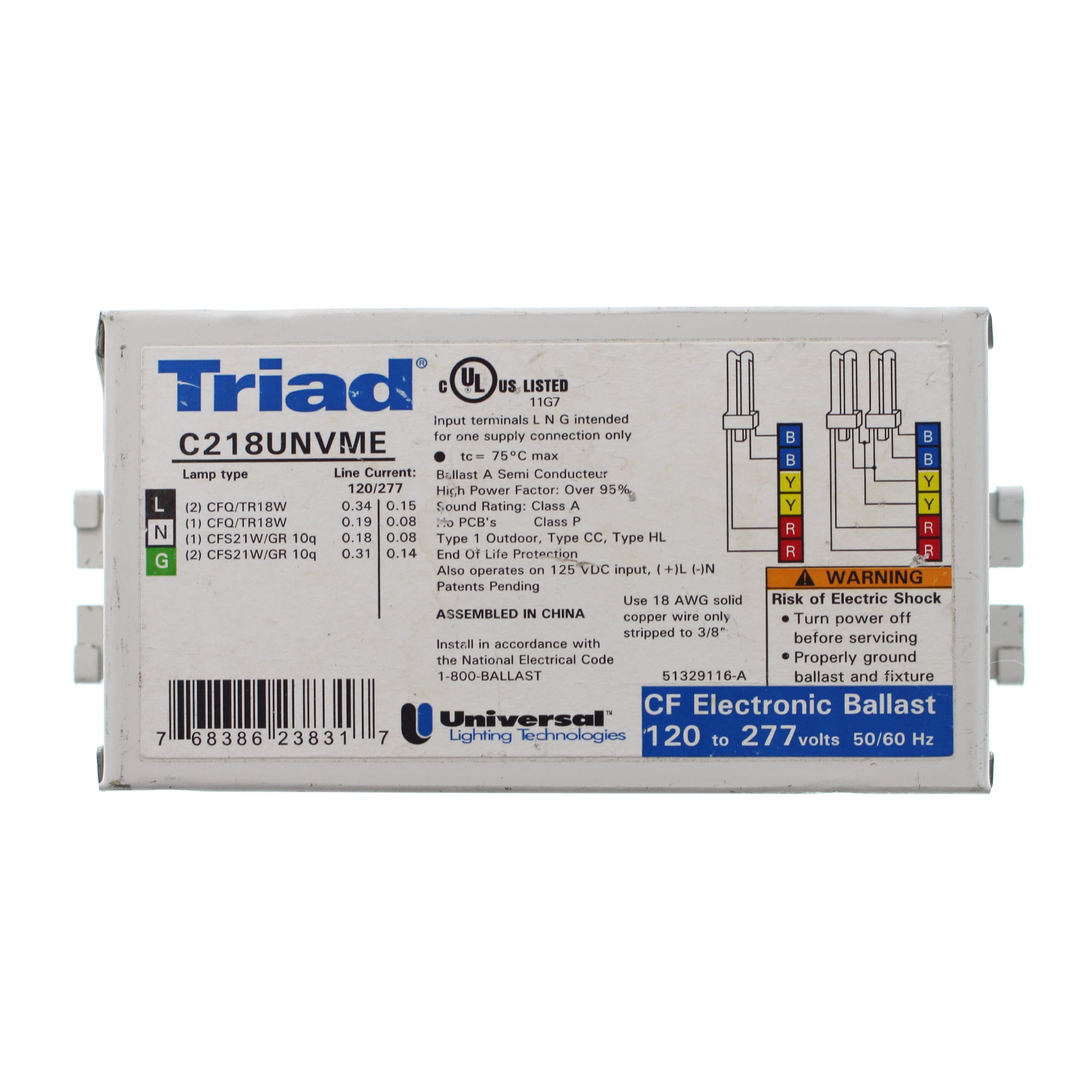 Universal C218UNVME Compact Fluorescent Ballast, 2-Lamp, 18W CFQ CFL ...