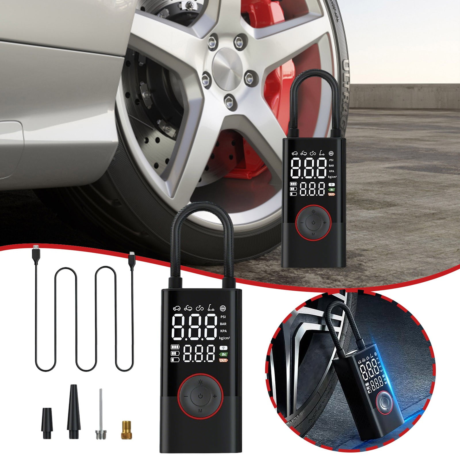 Universal Car Air Compressor Wireless Portable Tire Inflator with Power ...
