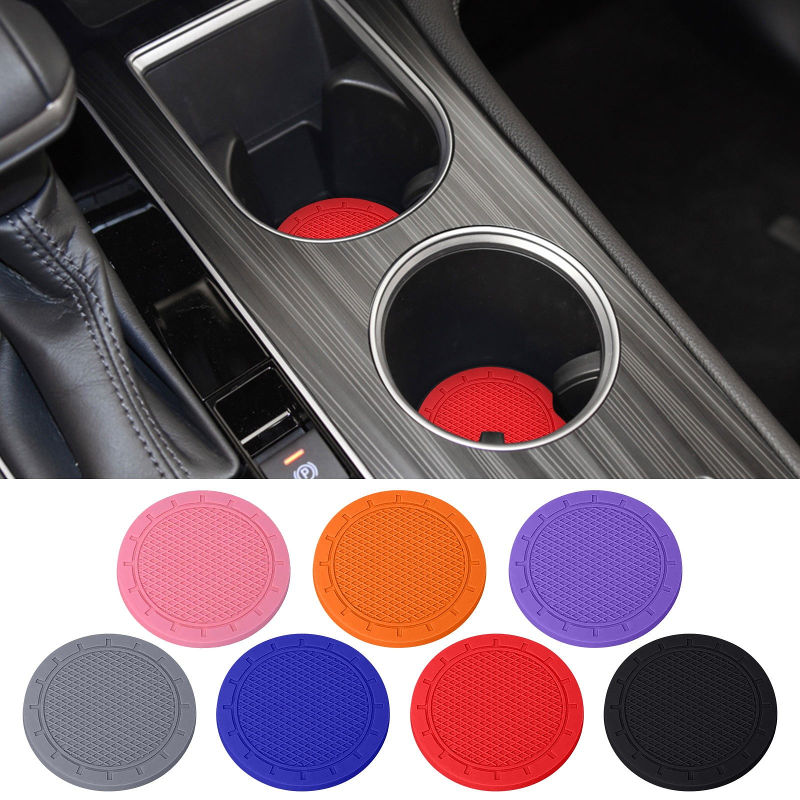 Universal Car Cup Holder Mat, 2-Piece Set, Non-Slip Rubber Waterproof ...