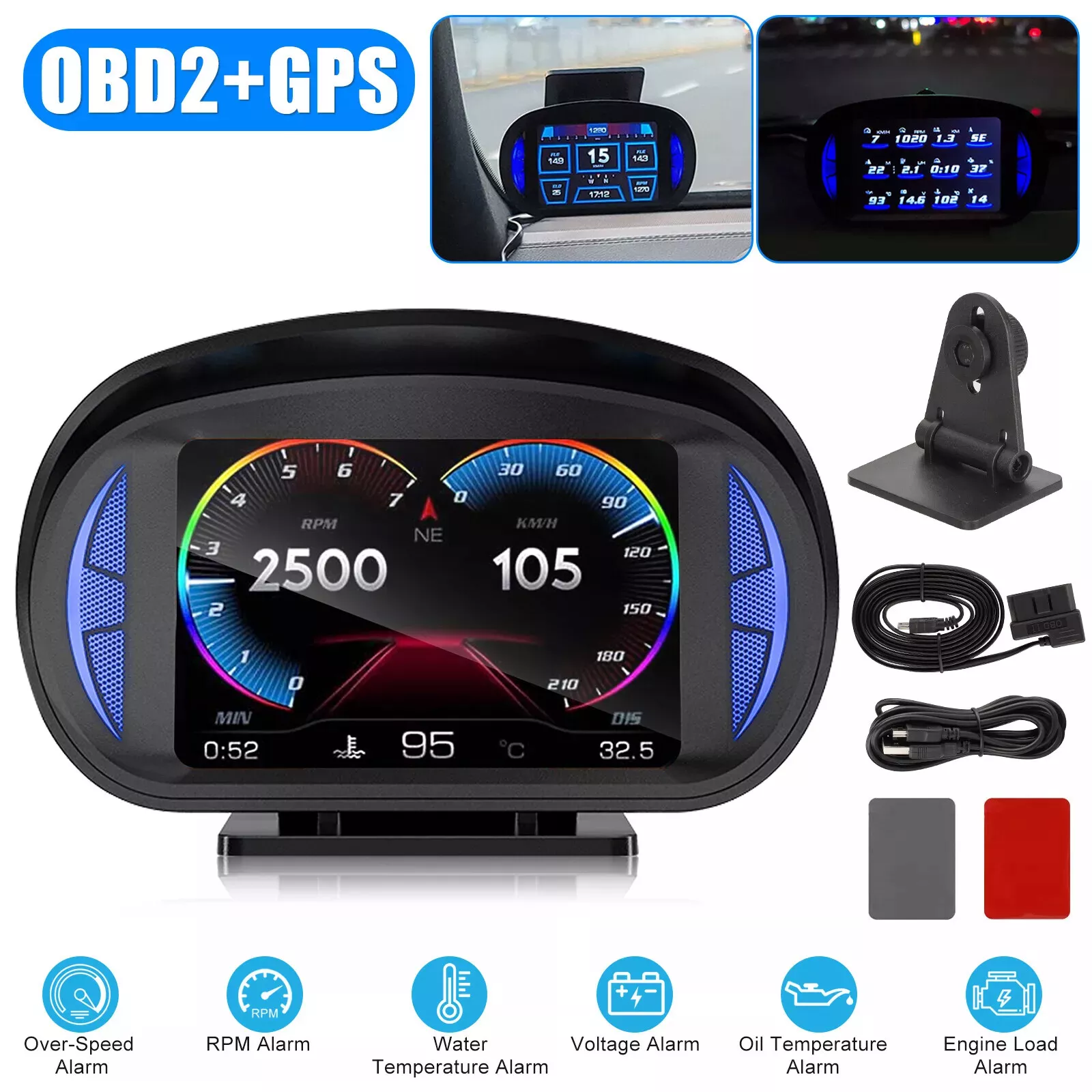 Universal Car Digital GPS HUD Speedometer Head Up HD Display RPM ...