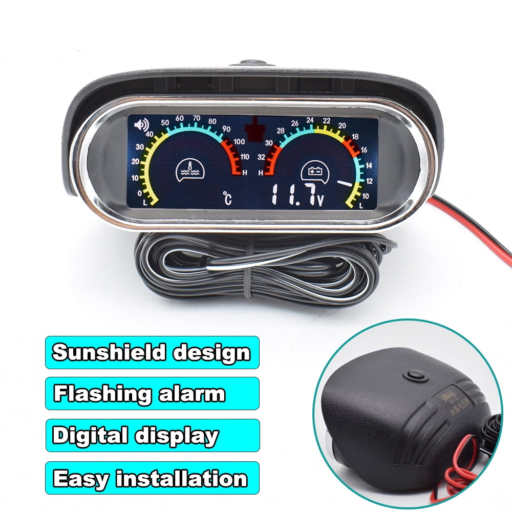 Universal Car Digital Voltmeter Water Temp Temperature Gauge LCD Alarm ...