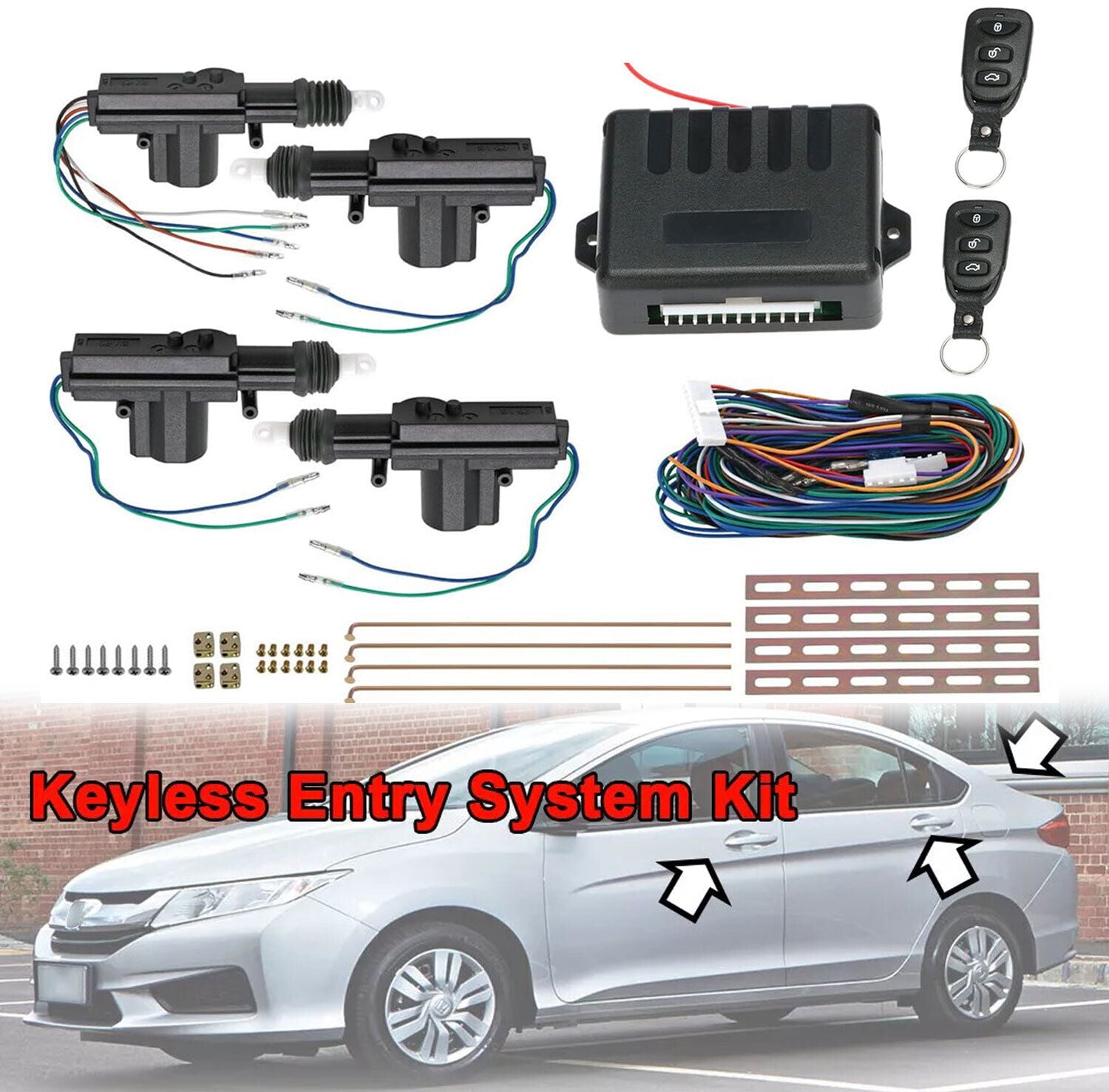 Universal Car Door Lock 4PCS, 12V Door Lock Actuator Keyless Entry ...