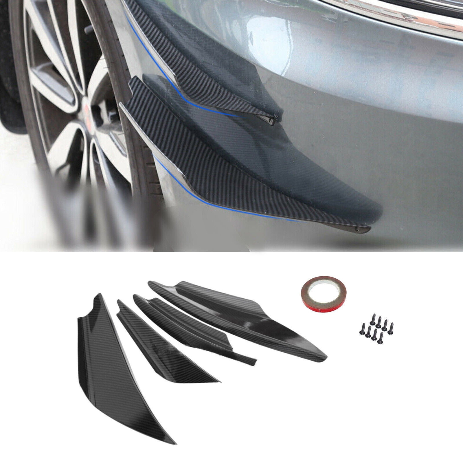 Universal Car Front Bumper Fins Body Splitter Spoiler Canard Carbon ...