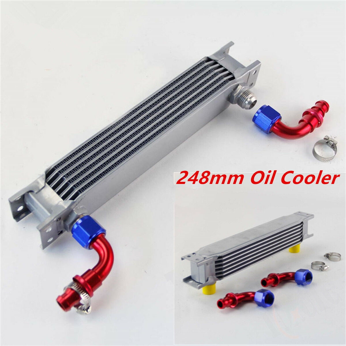 Universal Car Oil cooler Silver 7 Row AN10 Engine Transmission 248mm Oil Cooler w/ Fittings Kit ...