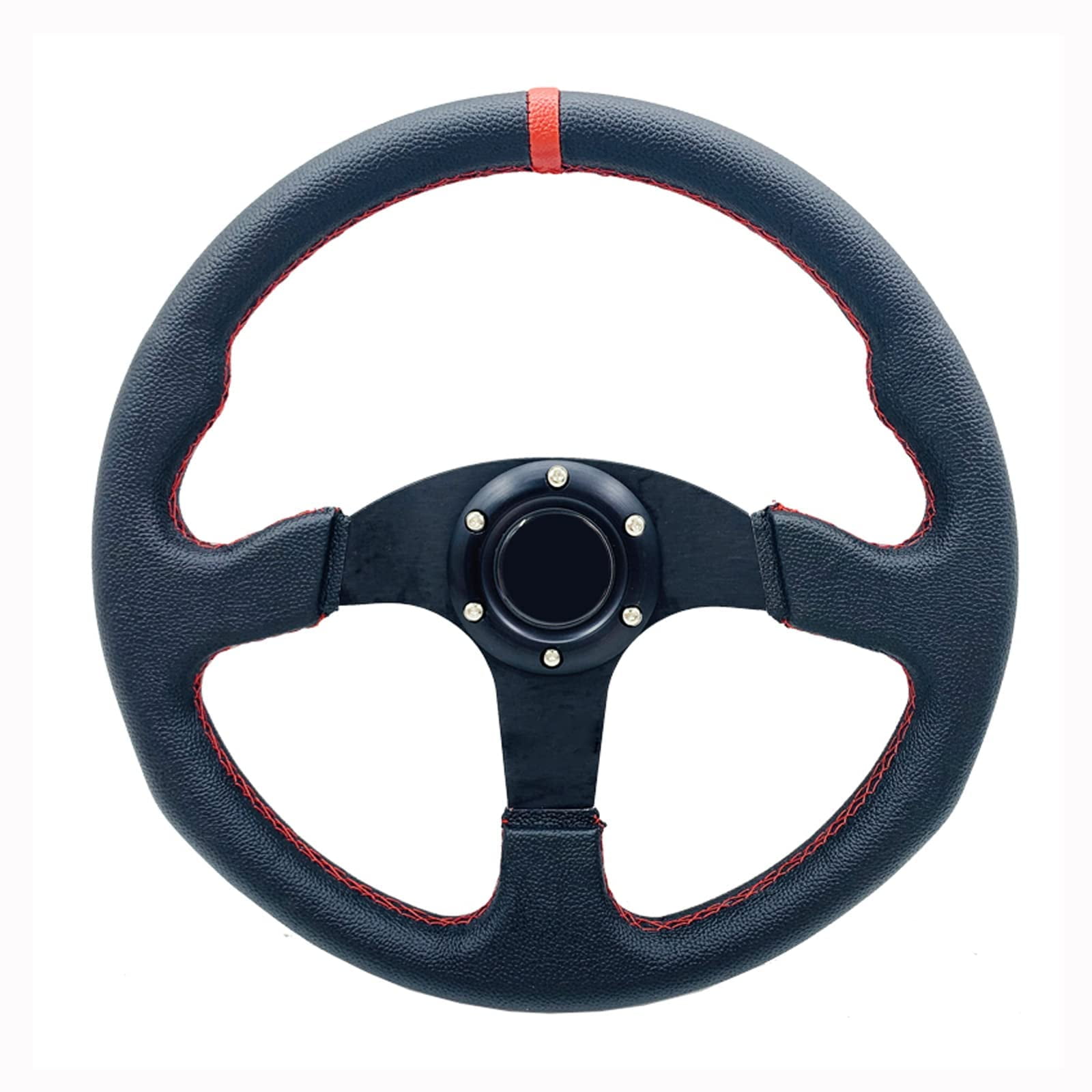 Universal Car Racing Steering DHF10 Wheel Red Strip PVC Leather ...
