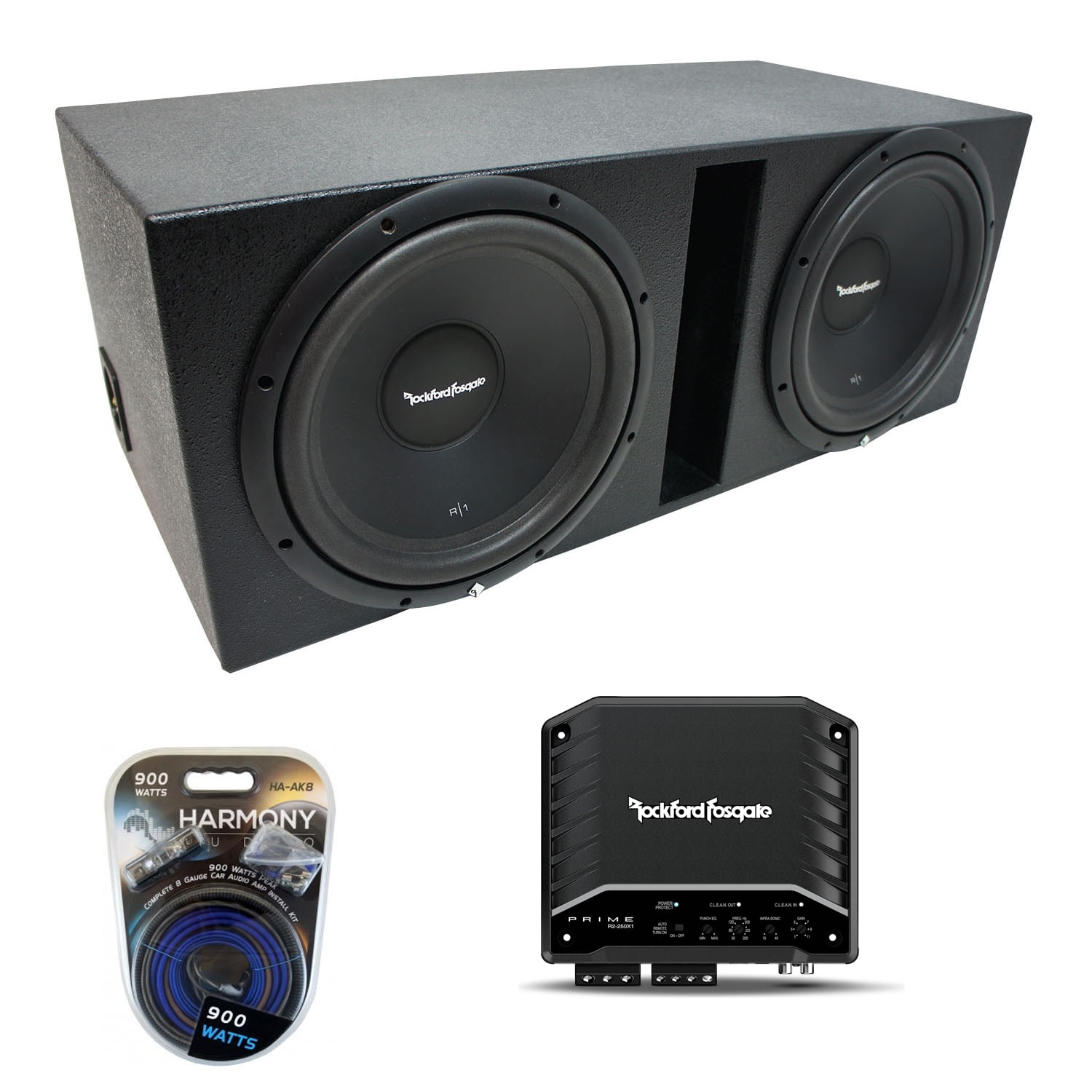 Universal Car Stereo Rhino Coated Port Dual 12" Rockford R1S412 Sub Box ...