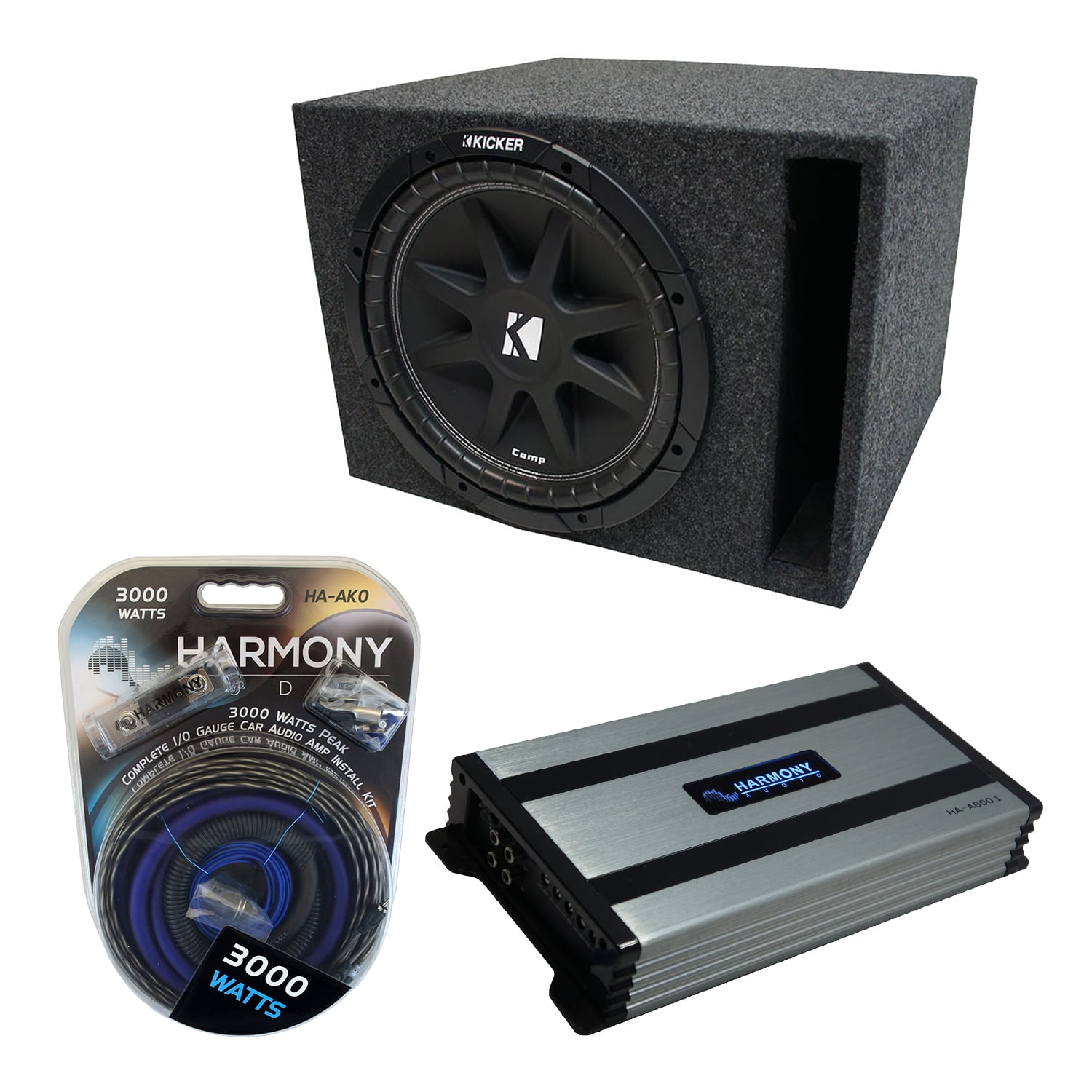 Kicker 15" Comp C15 Subwoofer & Harmony HA-A800.1 Amp in Vented Port ...