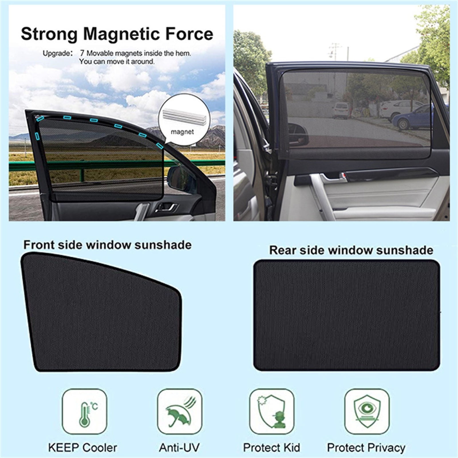 Universal Car Window Shades, Magnetic Front Seat Curtains, Anti-Uv ...