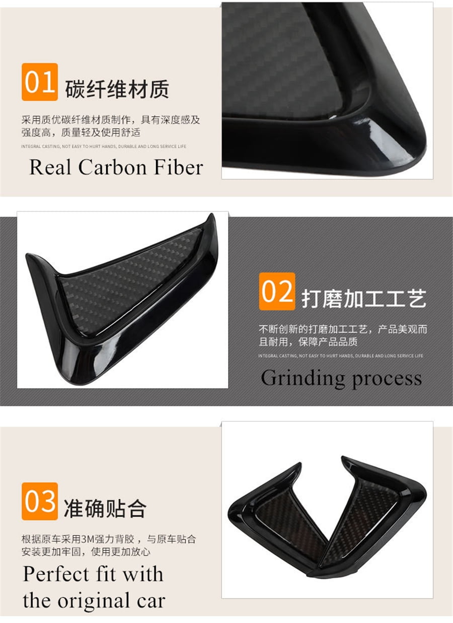 Universal Carbon Fiber Black Car Side Fender Cover Trim Molding Sticker ...