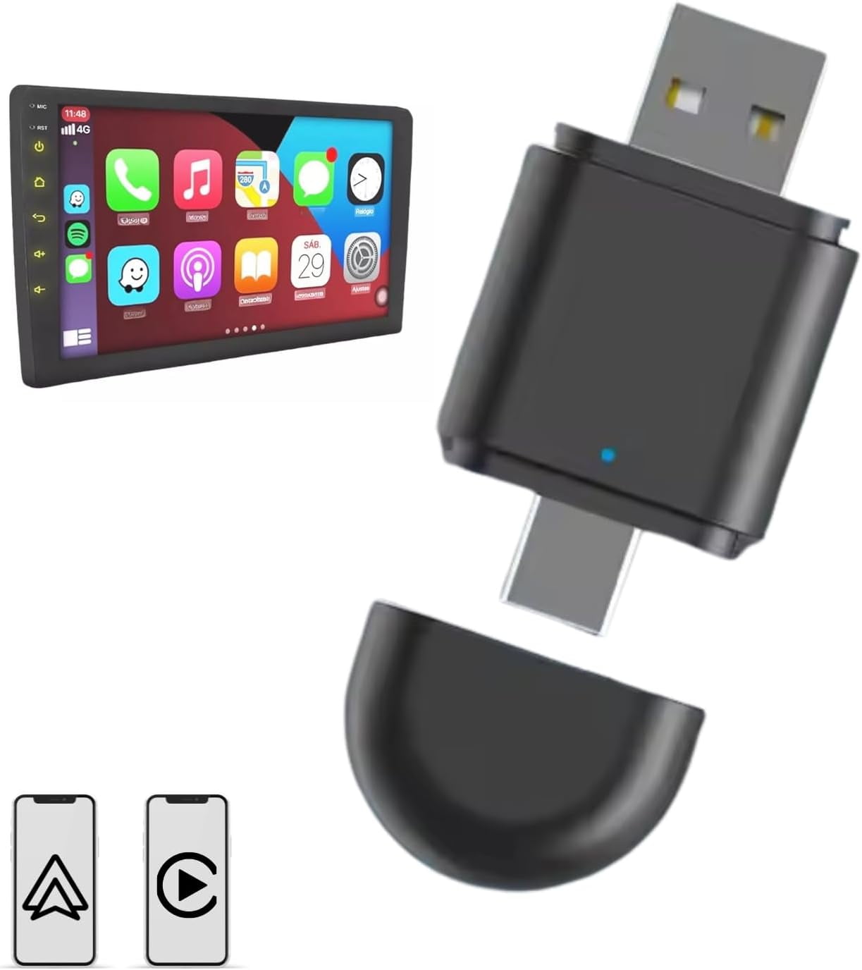 Universal Carplay AndroidAuto Adapter for iOS & Android Dongle Auto 2 ...