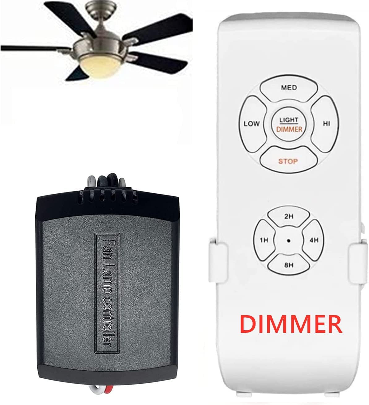 Universal Ceiling Fan & Dimmer Remote Control Kit, Wireless Receiver for Fan Lamp, Dimmable LED ...