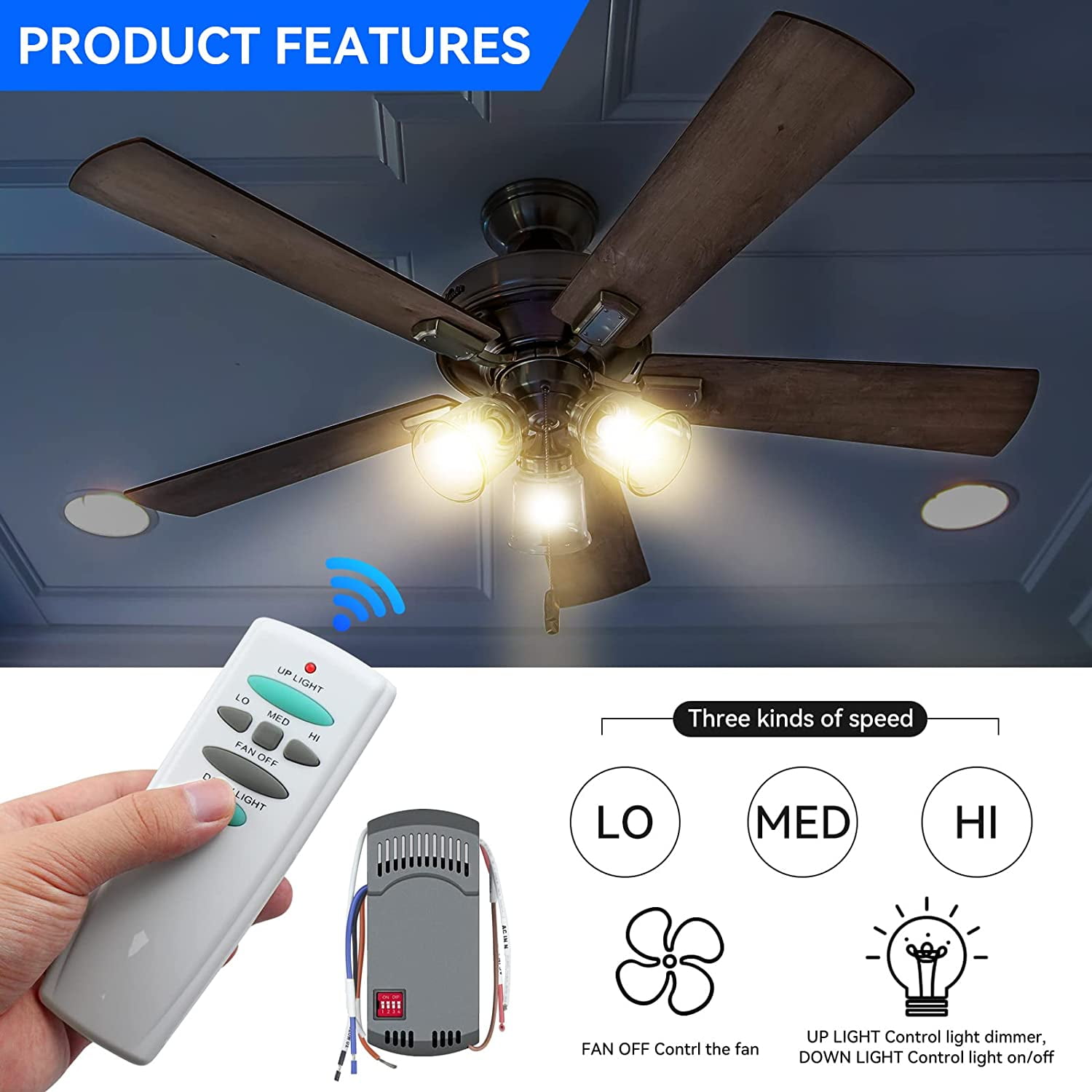 Universal Ceiling Fan Remote Control Kit with Up Down Light Replacement ...