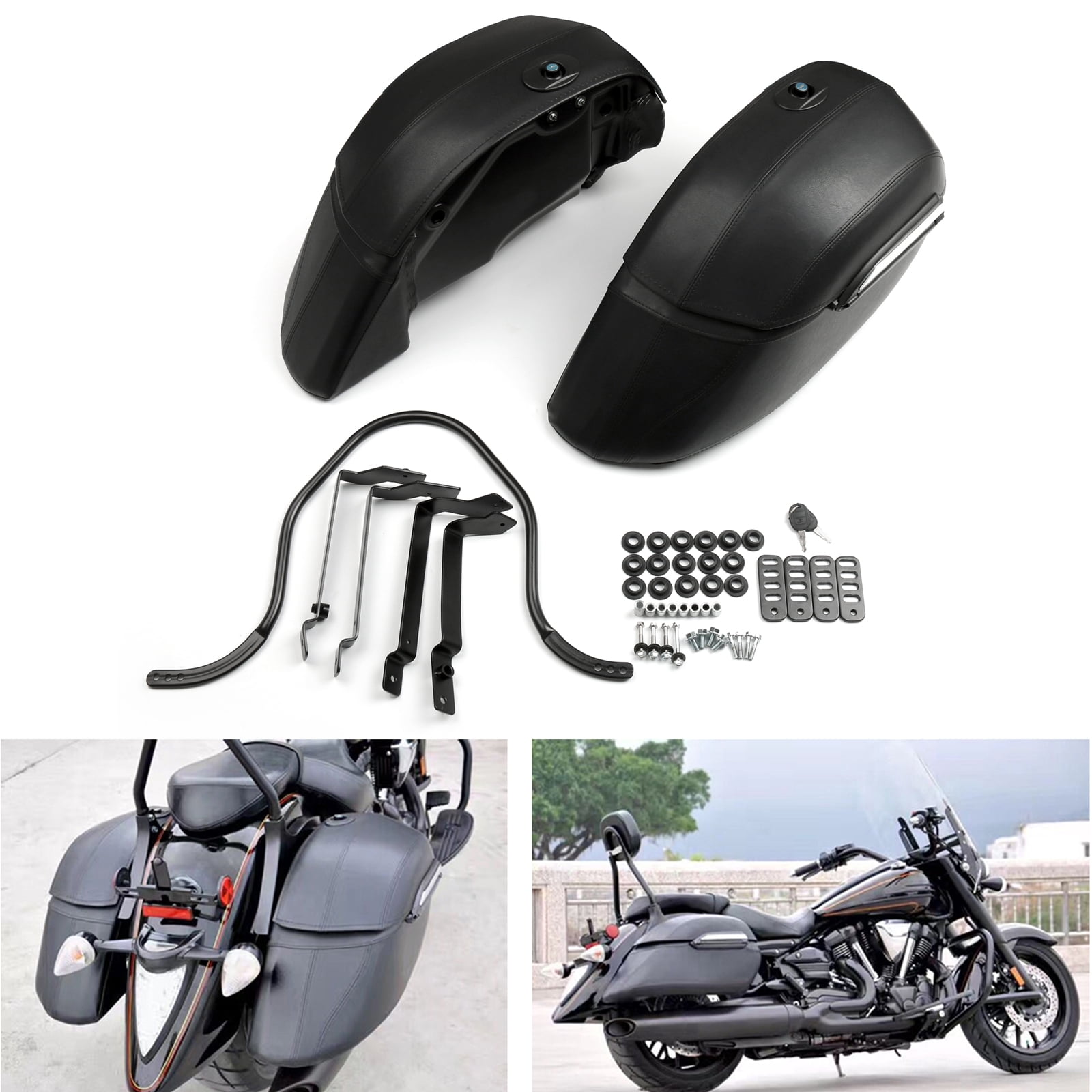 Universal Classic Motorcycle Hard Bags Saddlebags & Heavy Duty Mounting ...