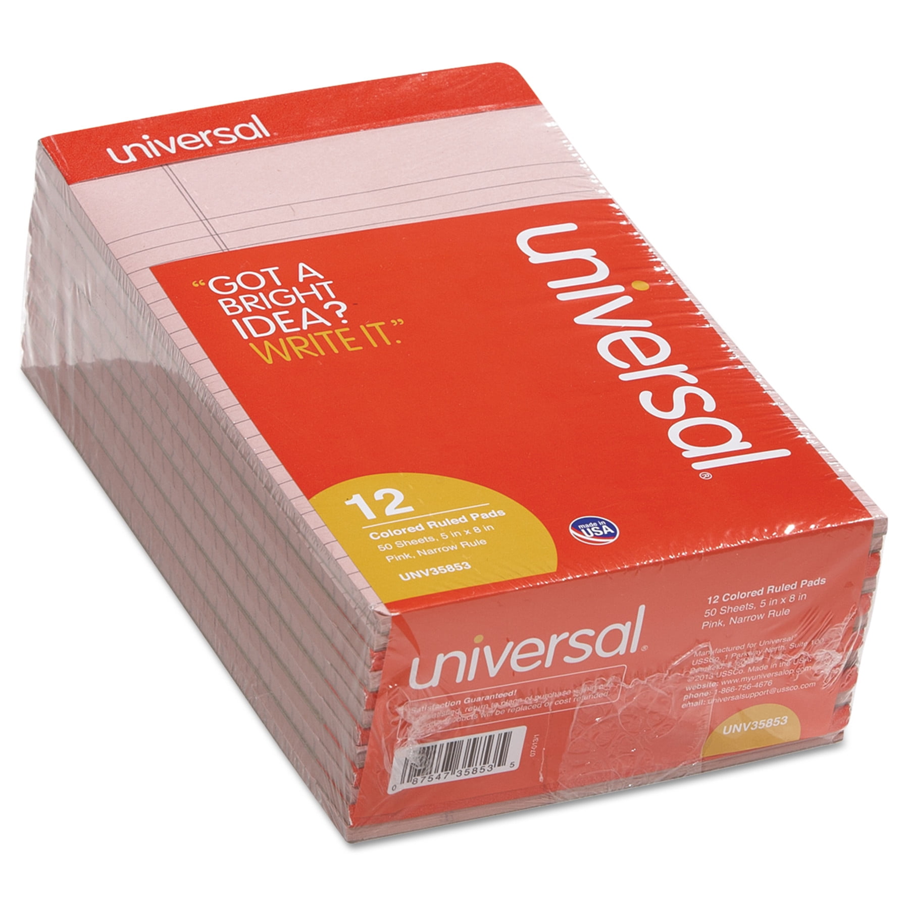 Universal Colored Perforated Writing Pads, Narrow Rule, 5 x 8, Pink, 50 ...
