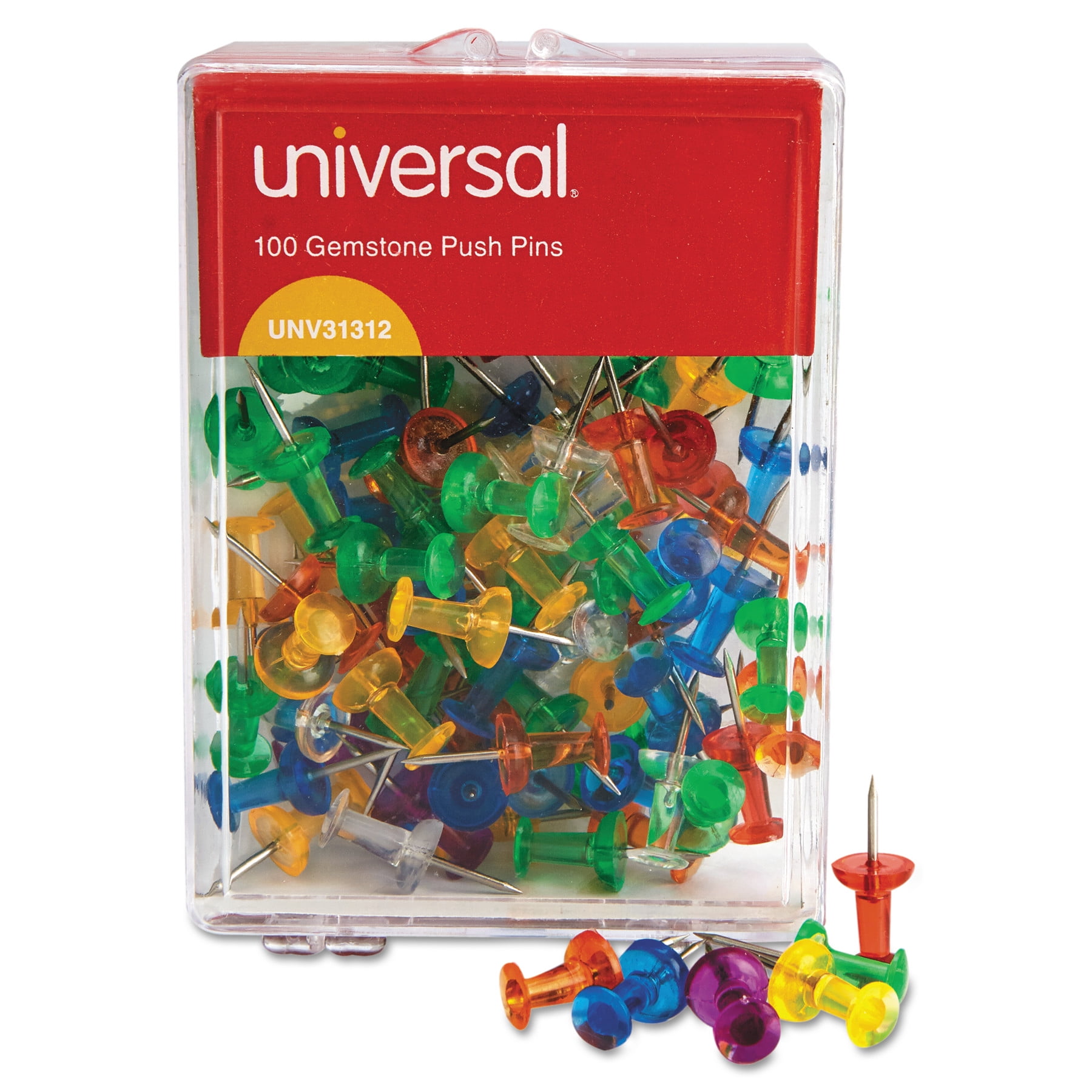 Universal Colored Push Pins, Plastic, Gemstone, 3/8", 100/Pack ...