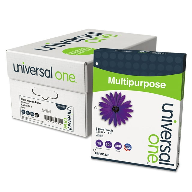 Universal Deluxe Multipurpose Paper, 98 Bright, 3-Hole, 20lb, 8.5 x 11 ...