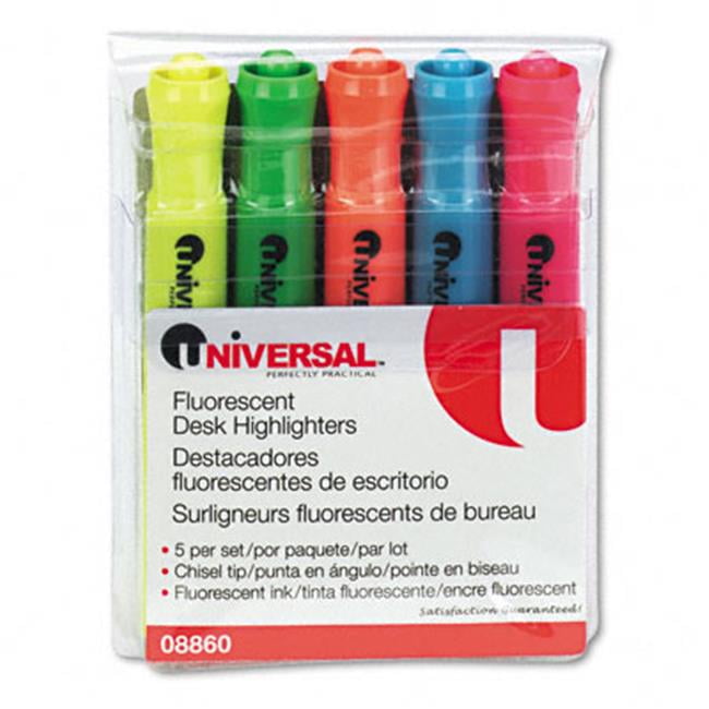 Universal Desk Highlighter- Chisel Tip- Fluorescent Colors- 5/Set ...