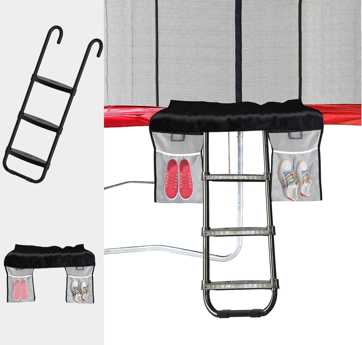 Universal Easy-to-Assemble Trampoline Ladder, 3 Steps with Wide Steps ...