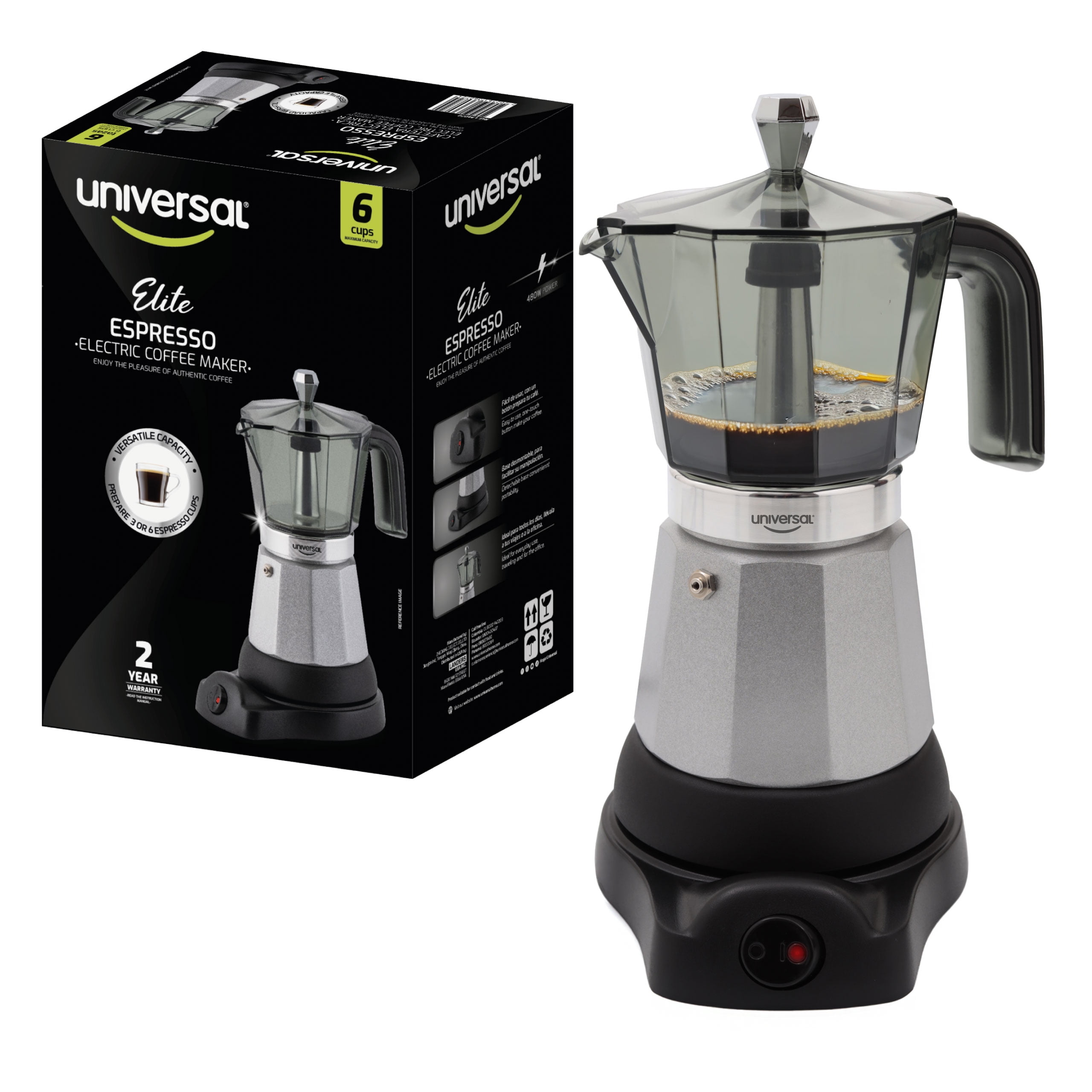 Universal Electric Moka Pot (6 Cups), Italian Coffee Maker (480 Watts ...