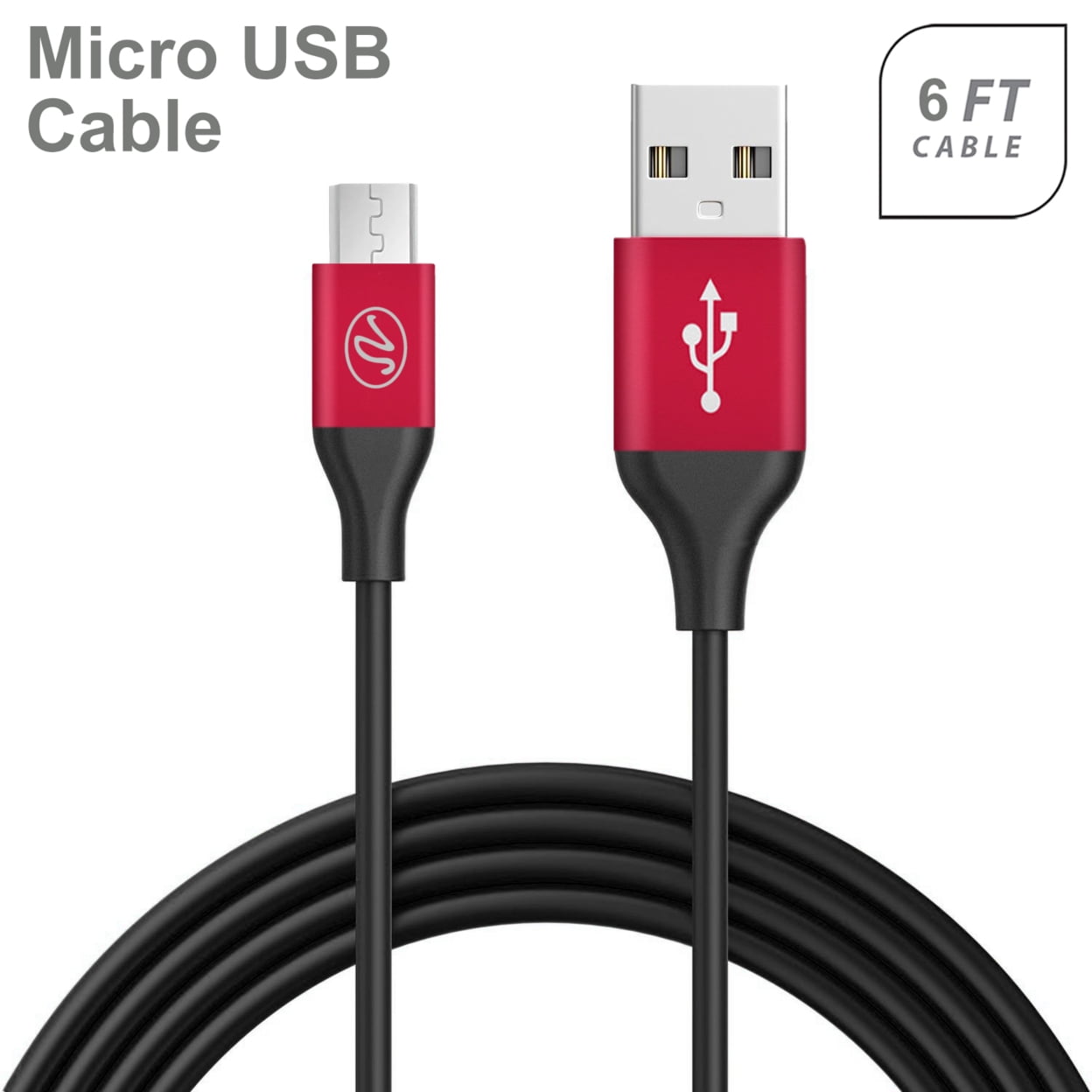 Universal Fast Charge 6Ft Micro USB Cable 2.4A Tangle-Free Durable Sync ...