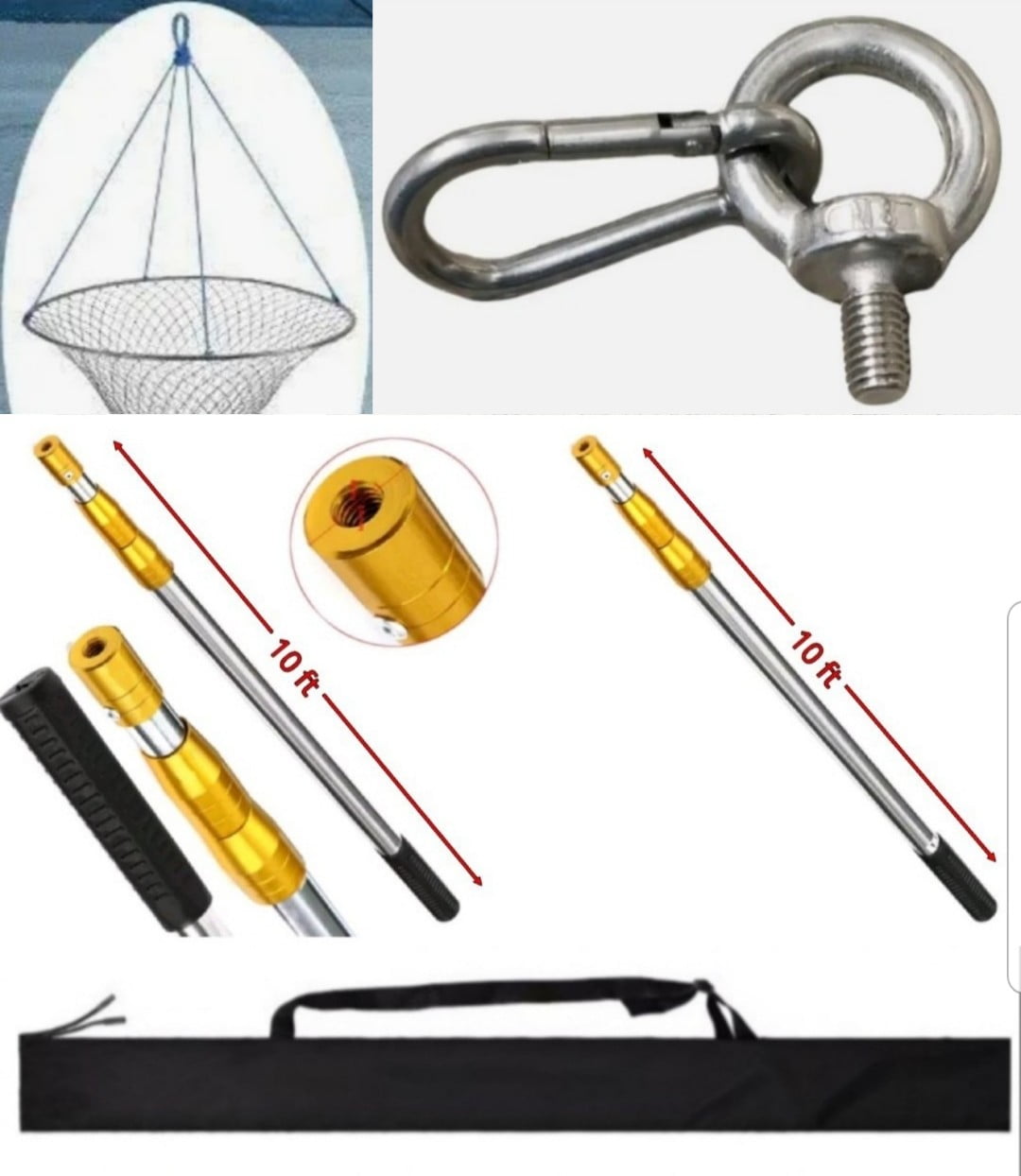 Universal Fishing Live Bait and Landing Hoop Net Attachment Clip with ...