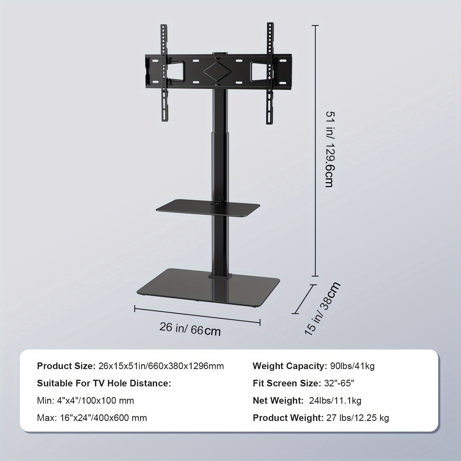 Universal Floor TV Stand for 32 - 65inch TVs, Supports Up to 90 lbs ...