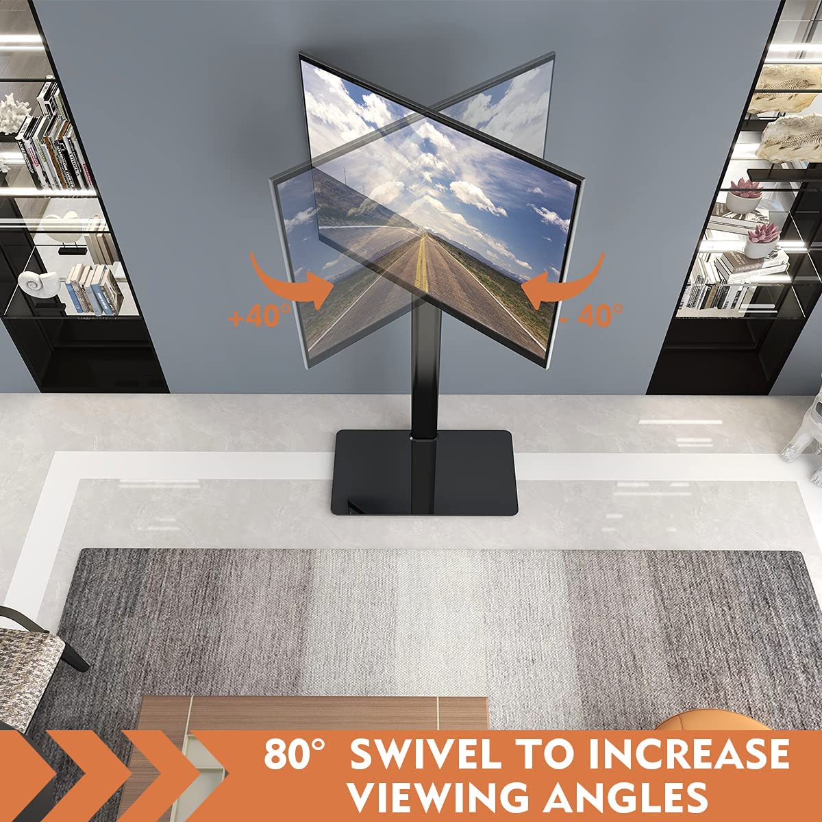 Universal Floor TV Stand with Mount 80 Degree Swivel Height Adjustable ...