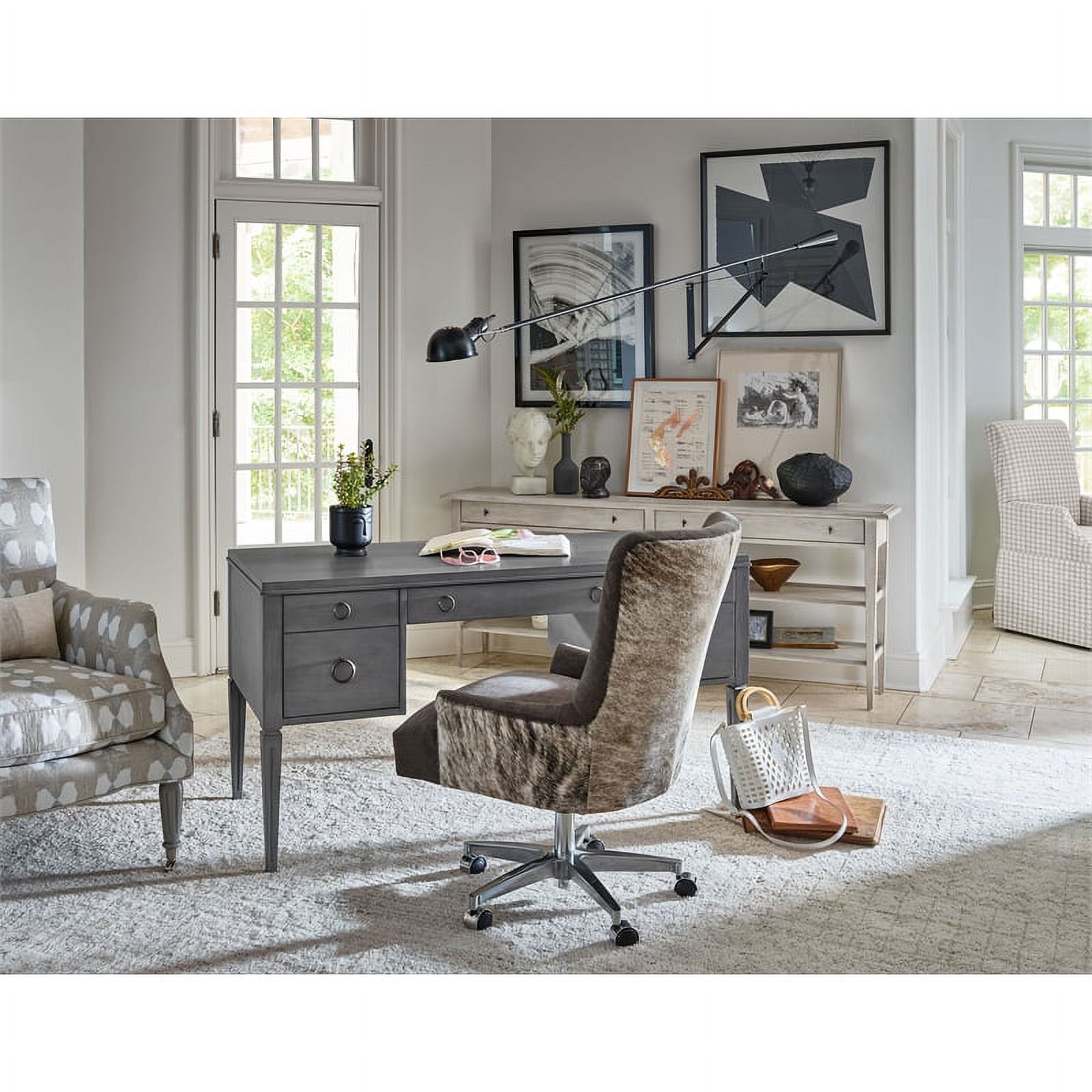 Universal Furniture Oak Wood four drawer Bedford Desk in Farmhouse Gray ...