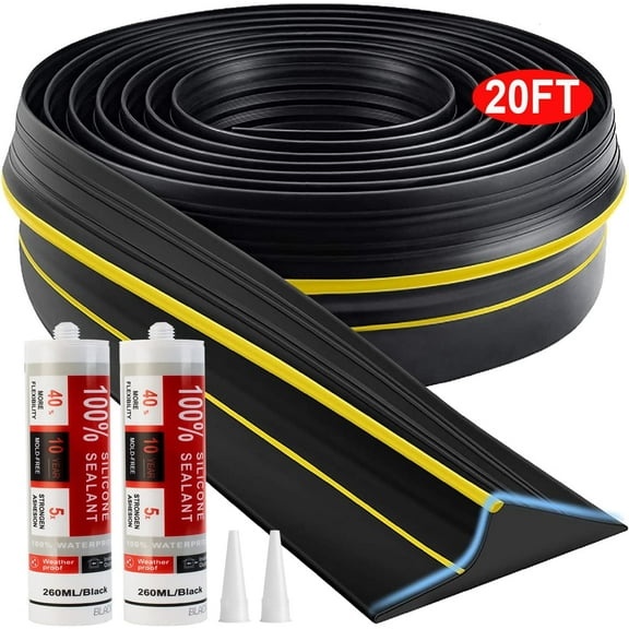 20Ft/6M Universal Garage Threshold Seal Strip with 300ml Black Sealants/Adhesives, Garage Door ...