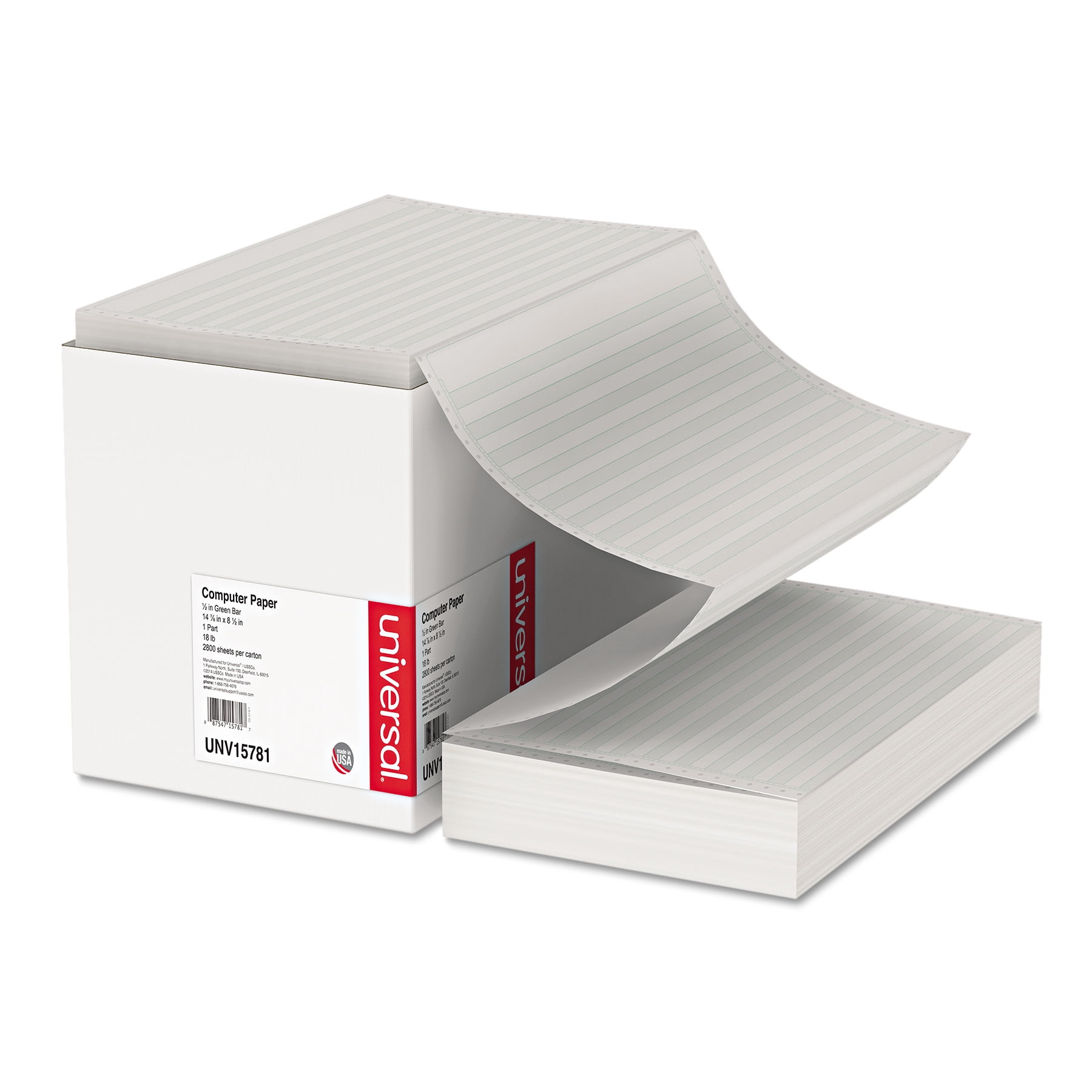Universal Green Bar Computer Paper, 18lb, 14-7/8 x 8-1/2, Perforated ...