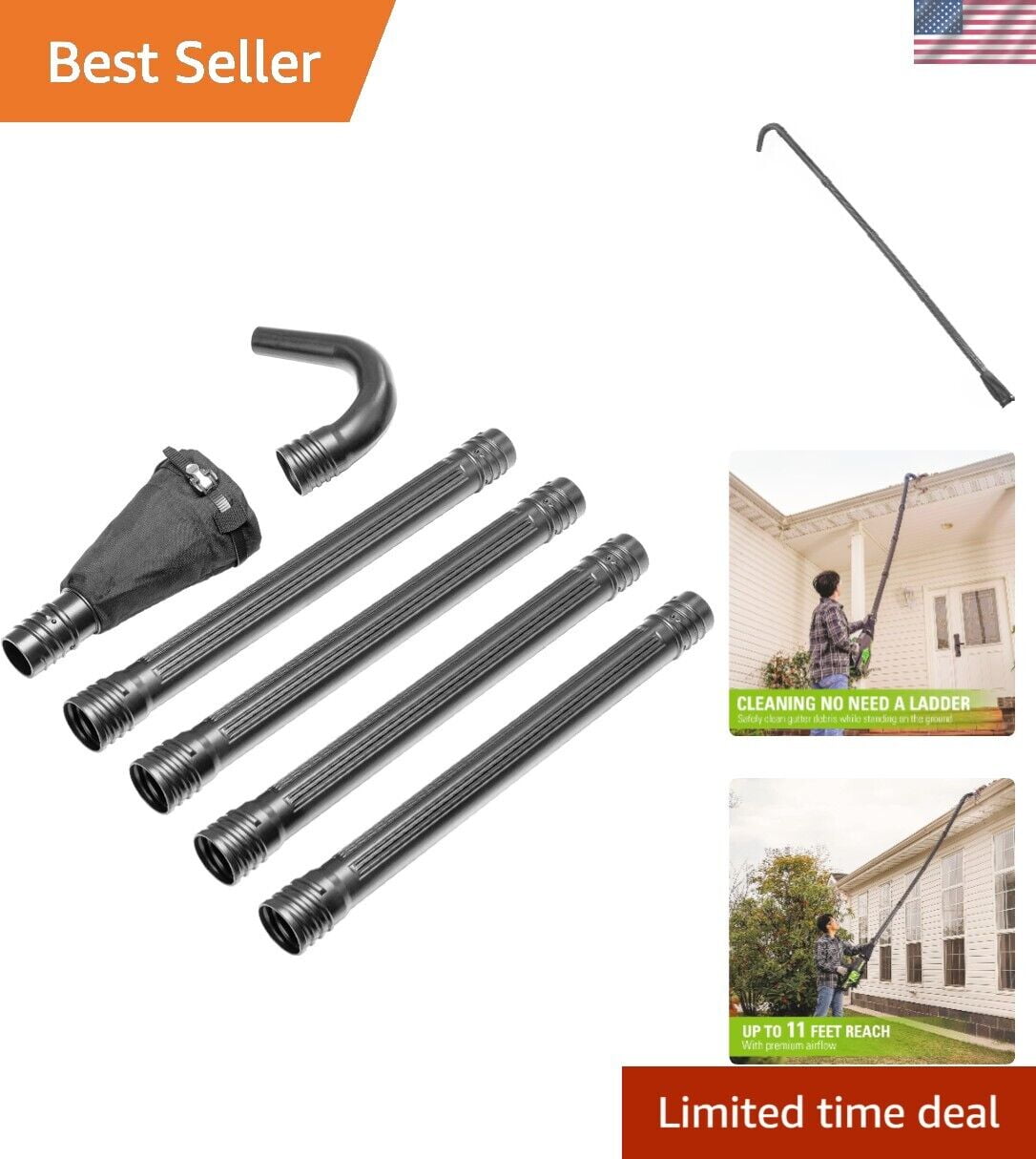 Universal Gutter Cleaning Kit - 11 ft Reach Blower Attachment with ...