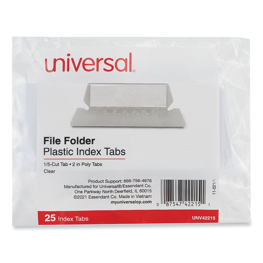 "Universal Plastic Index Tabs, 1/5 Tab Cut, 2 1/4"" Clear, 25-Pack ...