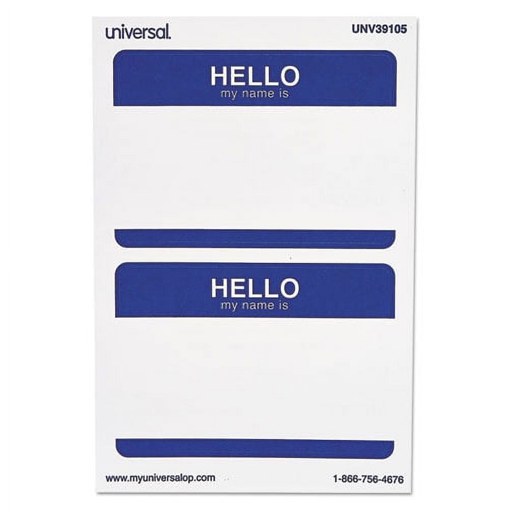 Universal "Hello" Self-Adhesive Name Badges, 3 1/2 X 2 1/4, White/blue ...