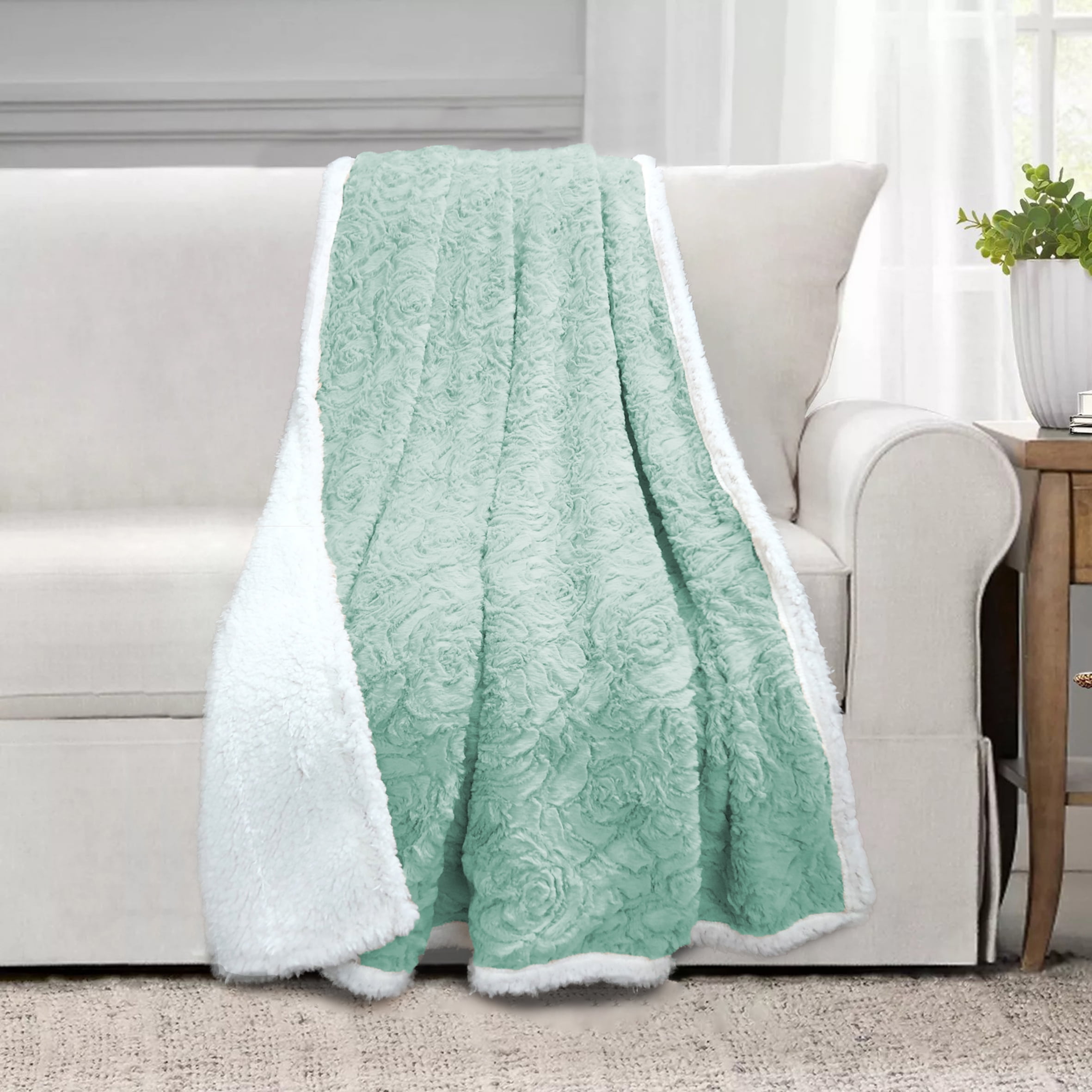 Universal Home Fashions Faux Fur Reversible Sherpa Throw Aqua 50x60 ...