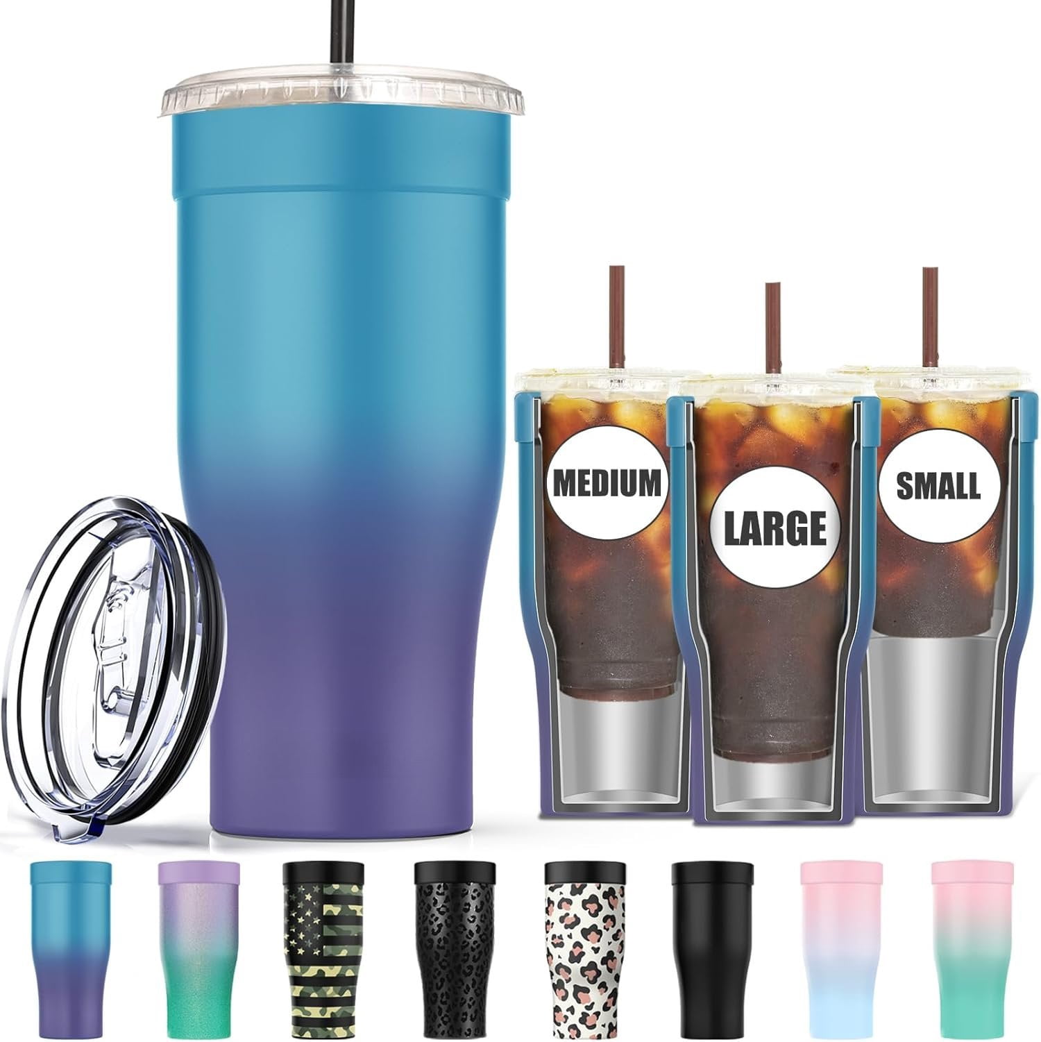 Universal Iced Coffee Sleeve - Upgraded Double Wall Stainless Holder ...