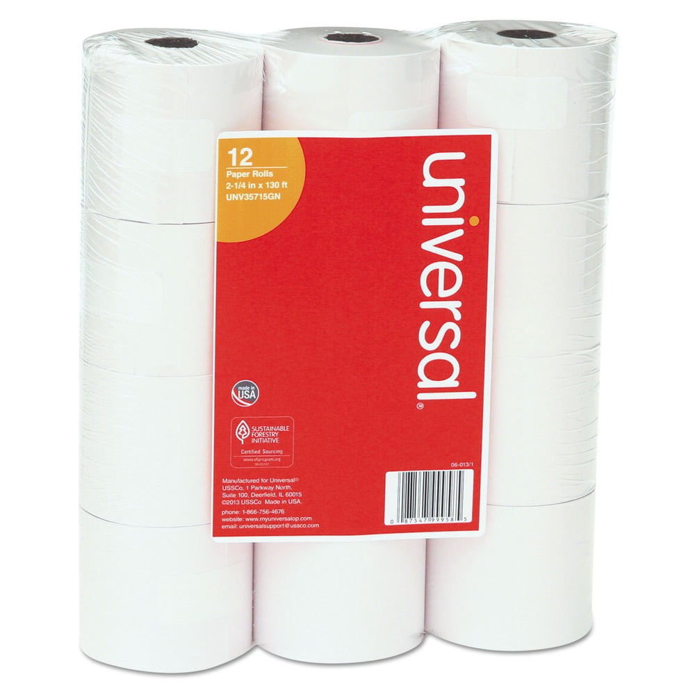 Universal Impact & Inkjet Print Bond Paper Rolls, 0.5" Core, 2.25" x ...