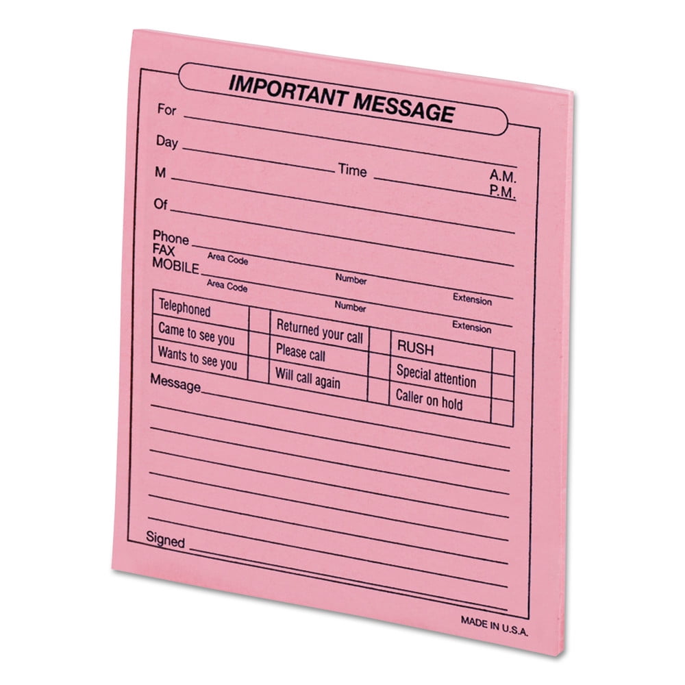 Universal Important Message Pink Pads, 4.25 x 5.5, 1/Page, 50 Forms/Pad ...