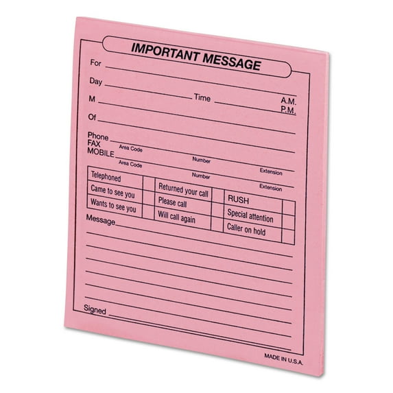 Universal Important Message Pink Pads, 4.25 x 5.5, 1/Page, 50 Forms/Pad ...