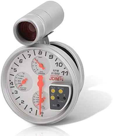 Universal JDM Sport 5" White Face 4-in-1 Tachometer 11K RPM Tach Gauge w/Oil/Water Temperature ...