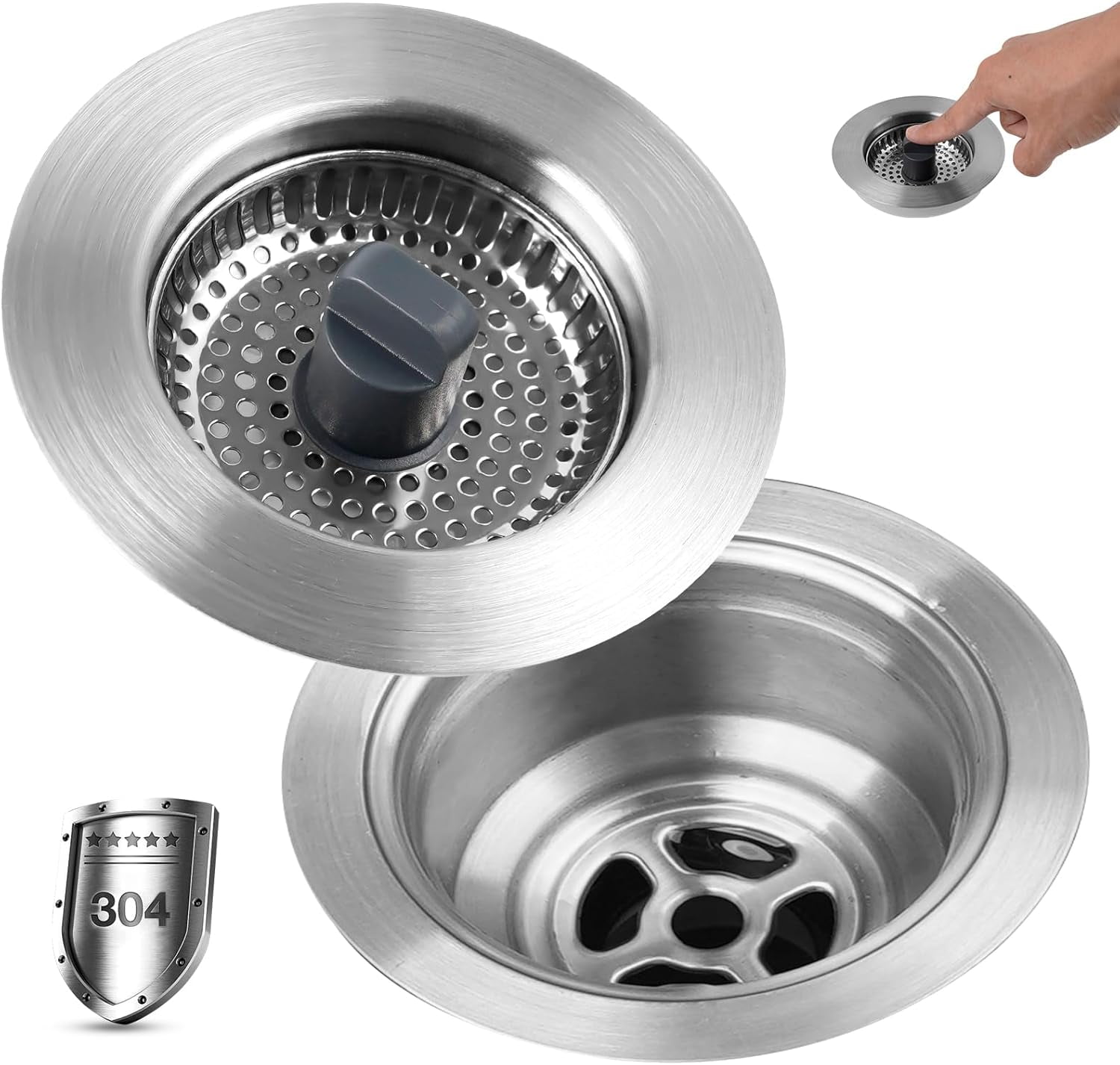 Universal Kitchen Sink Strainer with Drain Stopper Assembly, Stainless ...