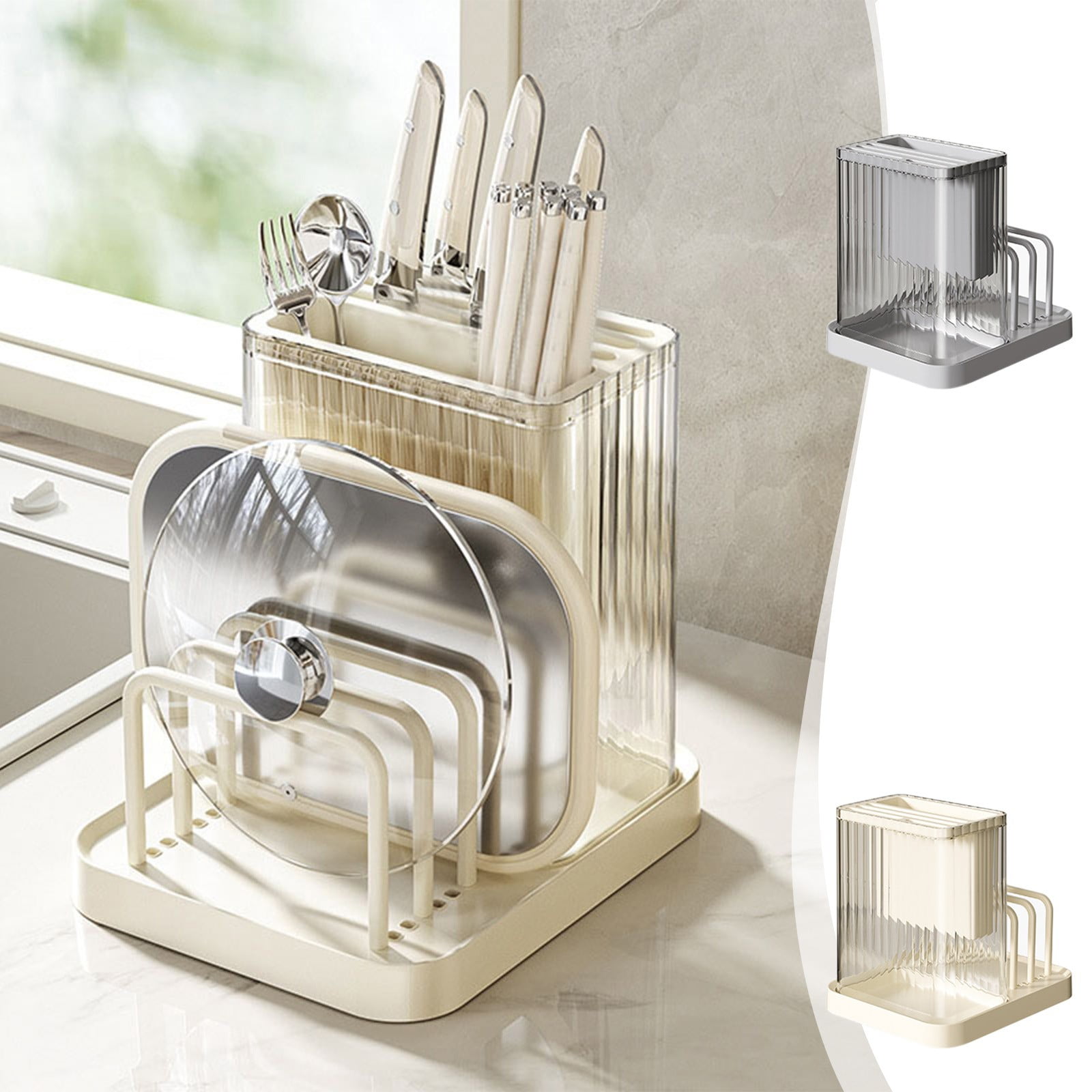 Universal Knife Block Organizer, Gray White Countertop Storage Rack ...