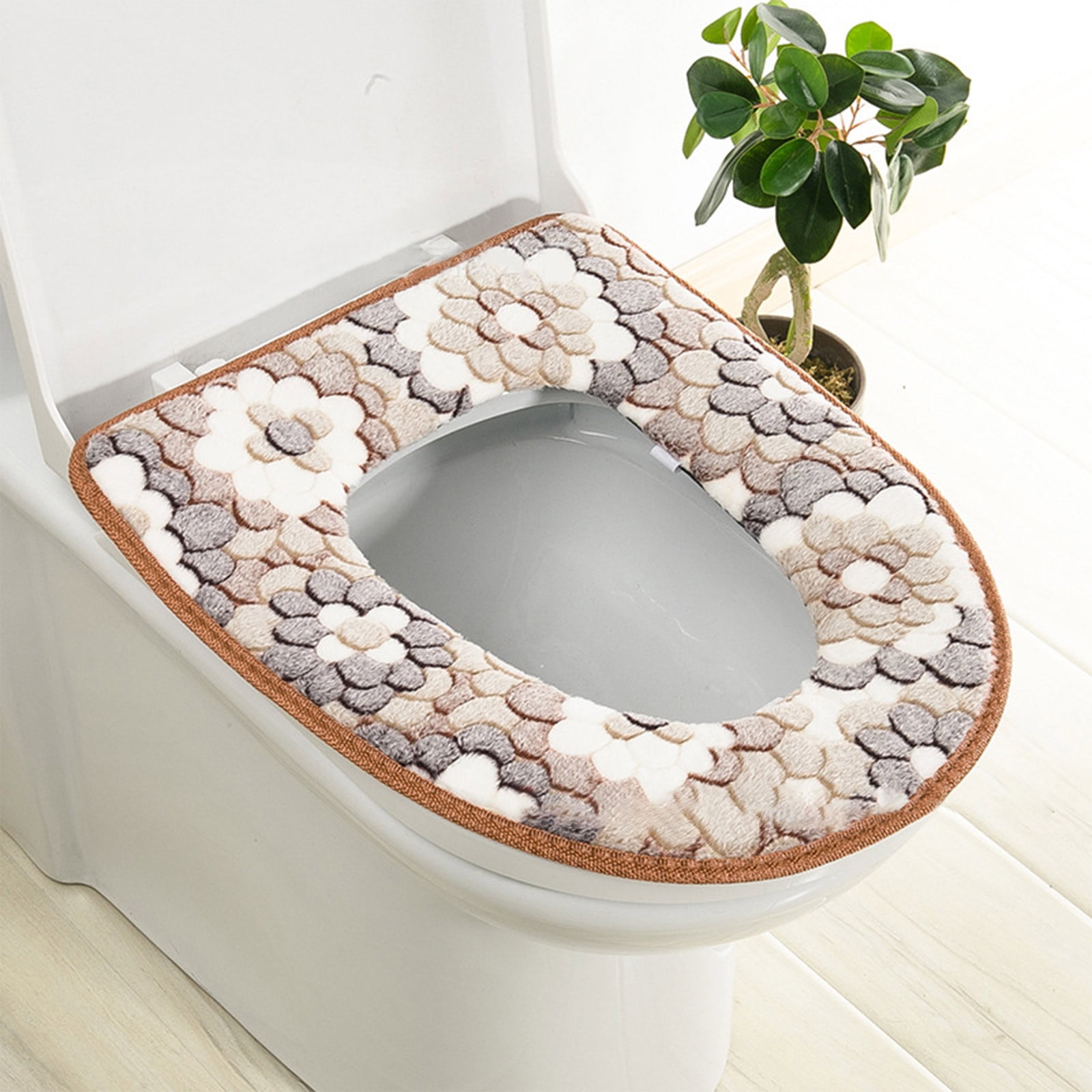 Universal Large Flower Coral Velvet Toilet Seat Cushion, Adhesive ...
