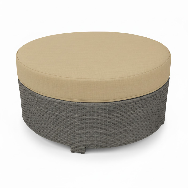 Universal Large Round Ottoman, Willow Flat Wicker with Sunbrella Seat ...