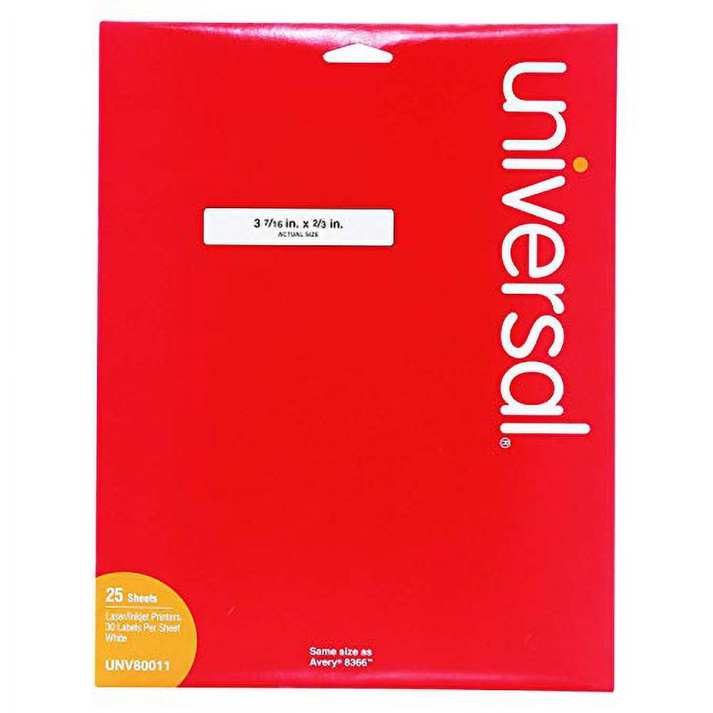 Universal Laser Printer File Folder Labels, 3-7/16" x 2/3", White, 750 ...