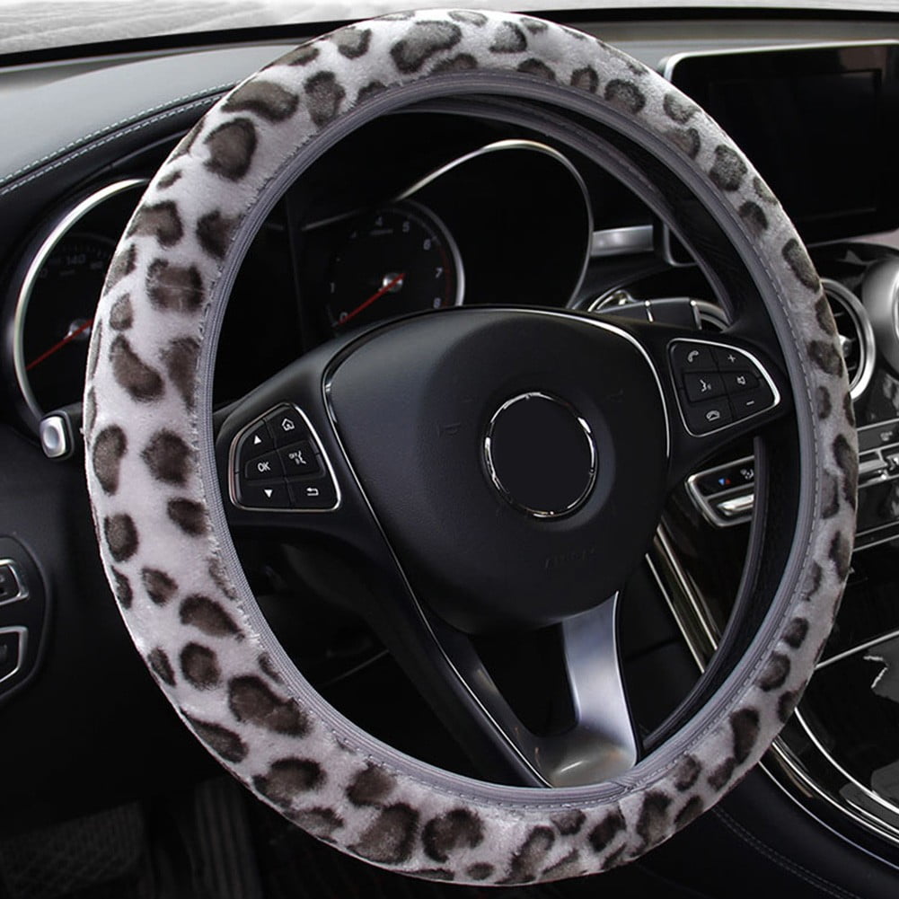 Universal Leopard Print Fluffy Warm Car Steering Wheel Cover Plush ...