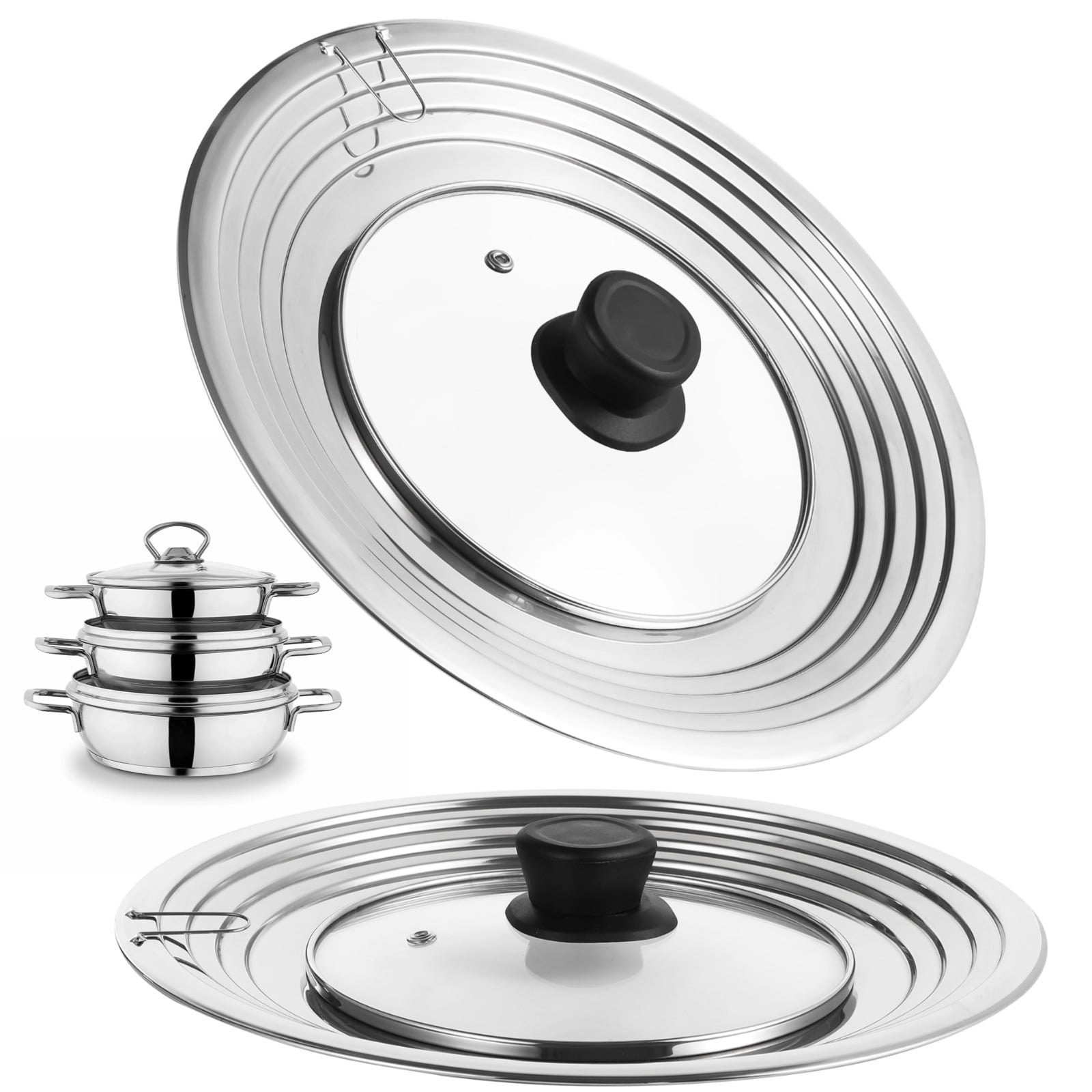 Universal Lid for Pots, Stainless Steel Pan Cover with Rimmed Tempered ...