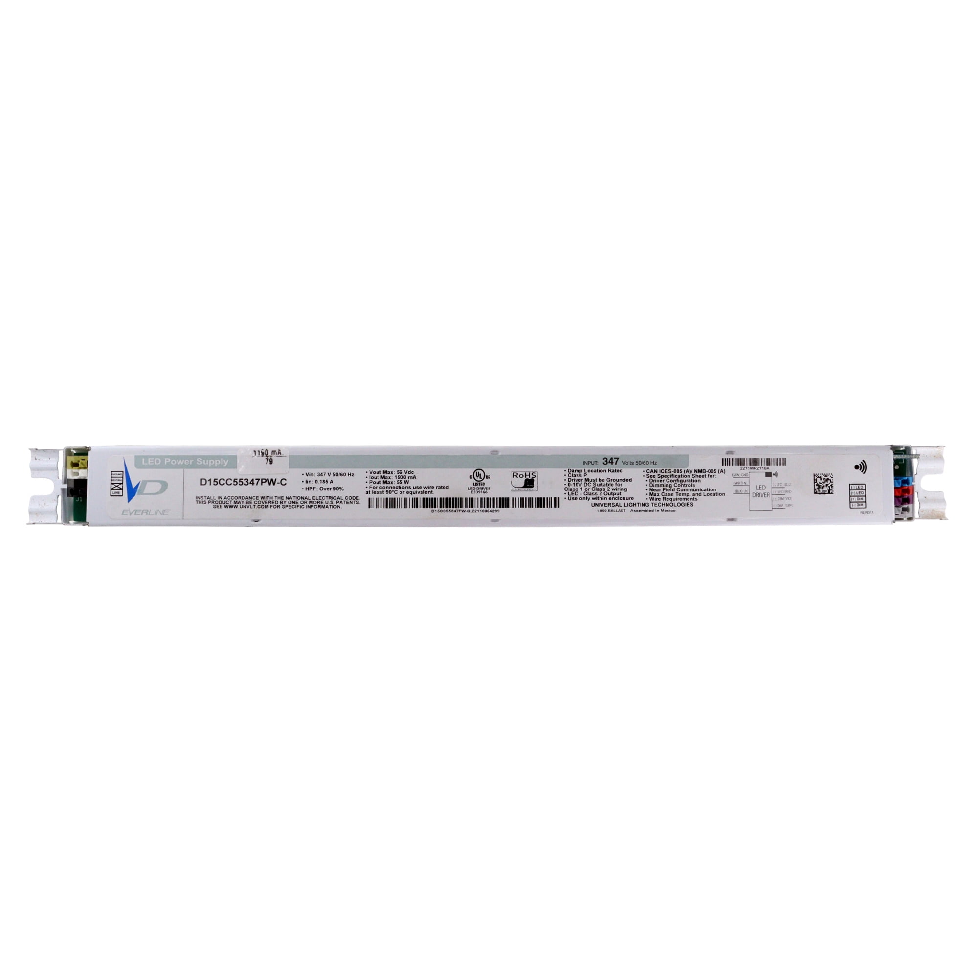 Universal Lighting Technologies D15CC55PW-C Dimmable 0-10V LED Driver ...